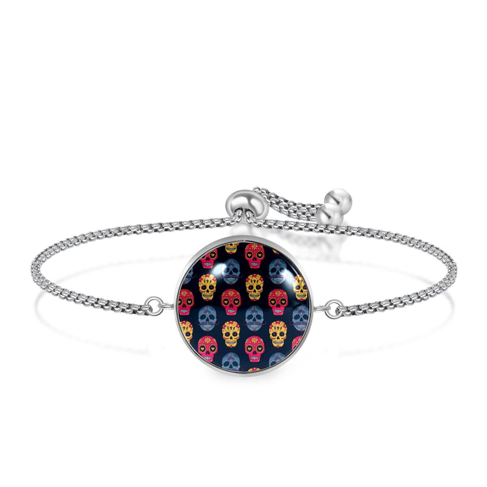 OWNMEMORY Colorful Skull Design Pattern Adjustable Stainless Steel ...