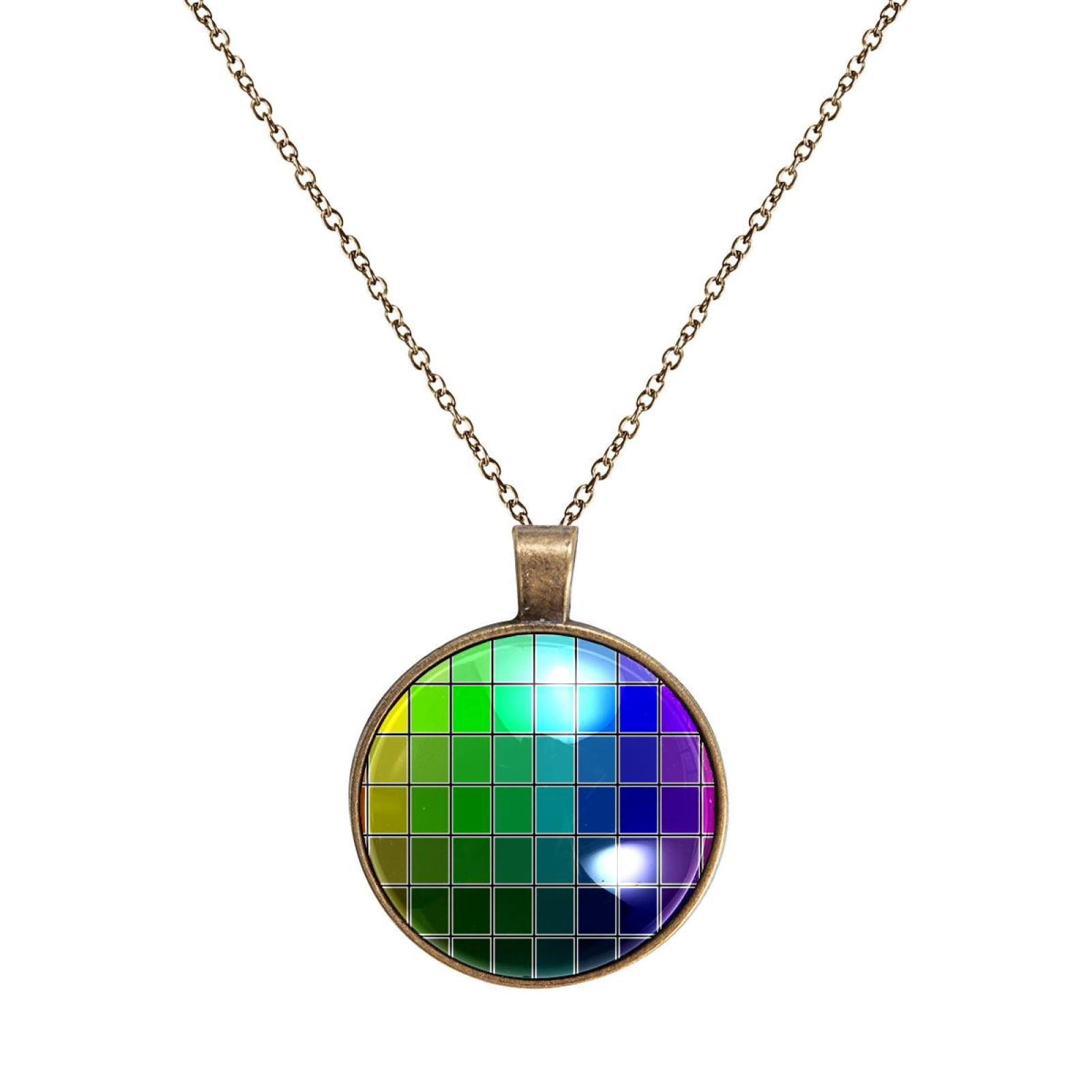 OWNMEMORY Cool Color Swatches Pattern Women's Glass Circular Pendant ...