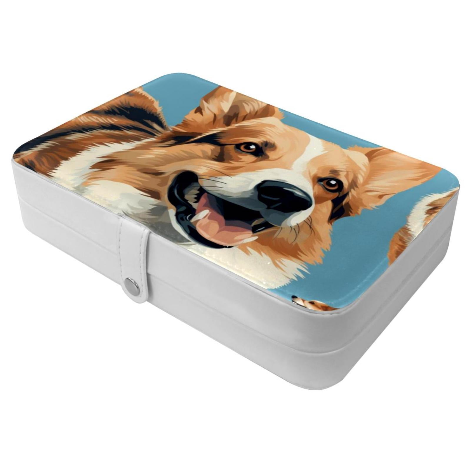 OWNMEMORY Corgi Dog Pattern Portable PU Leather Necklace Organizer with ...