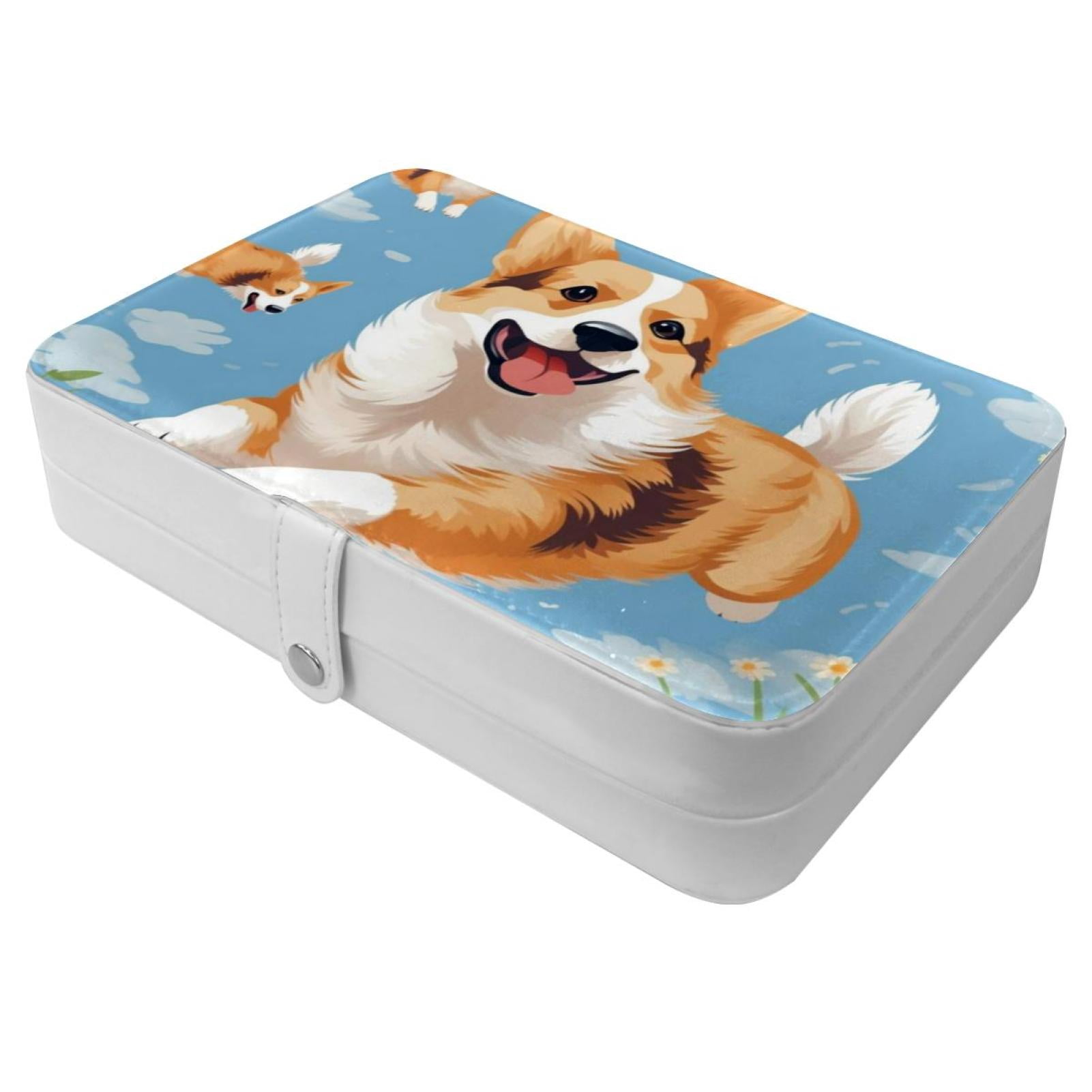 OWNMEMORY Corgi Dog Pattern Portable PU Leather Necklace Organizer with ...