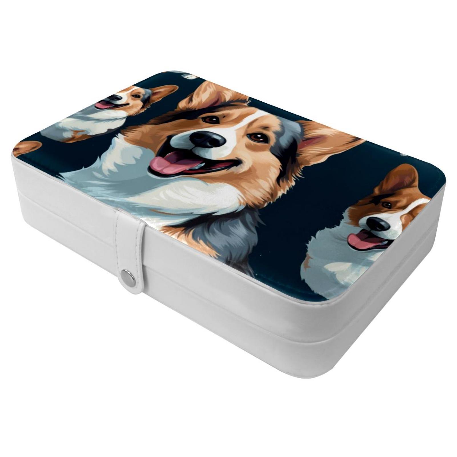 OWNMEMORY Corgi Dog Pattern Portable PU Leather Necklace Organizer with ...