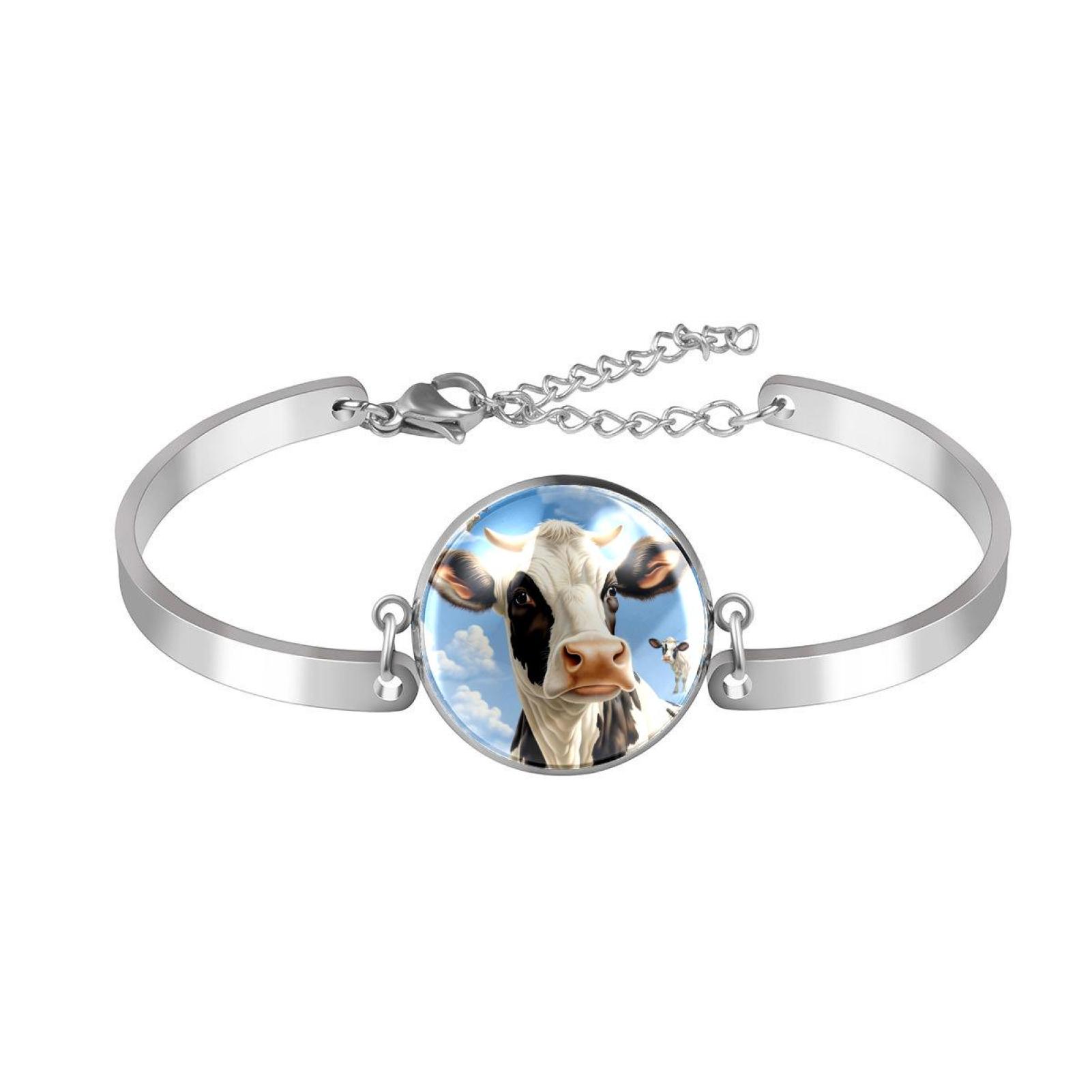 OWNMEMORY Cow Pattern Adjustable Stainless Steel Bracelet with Unique ...