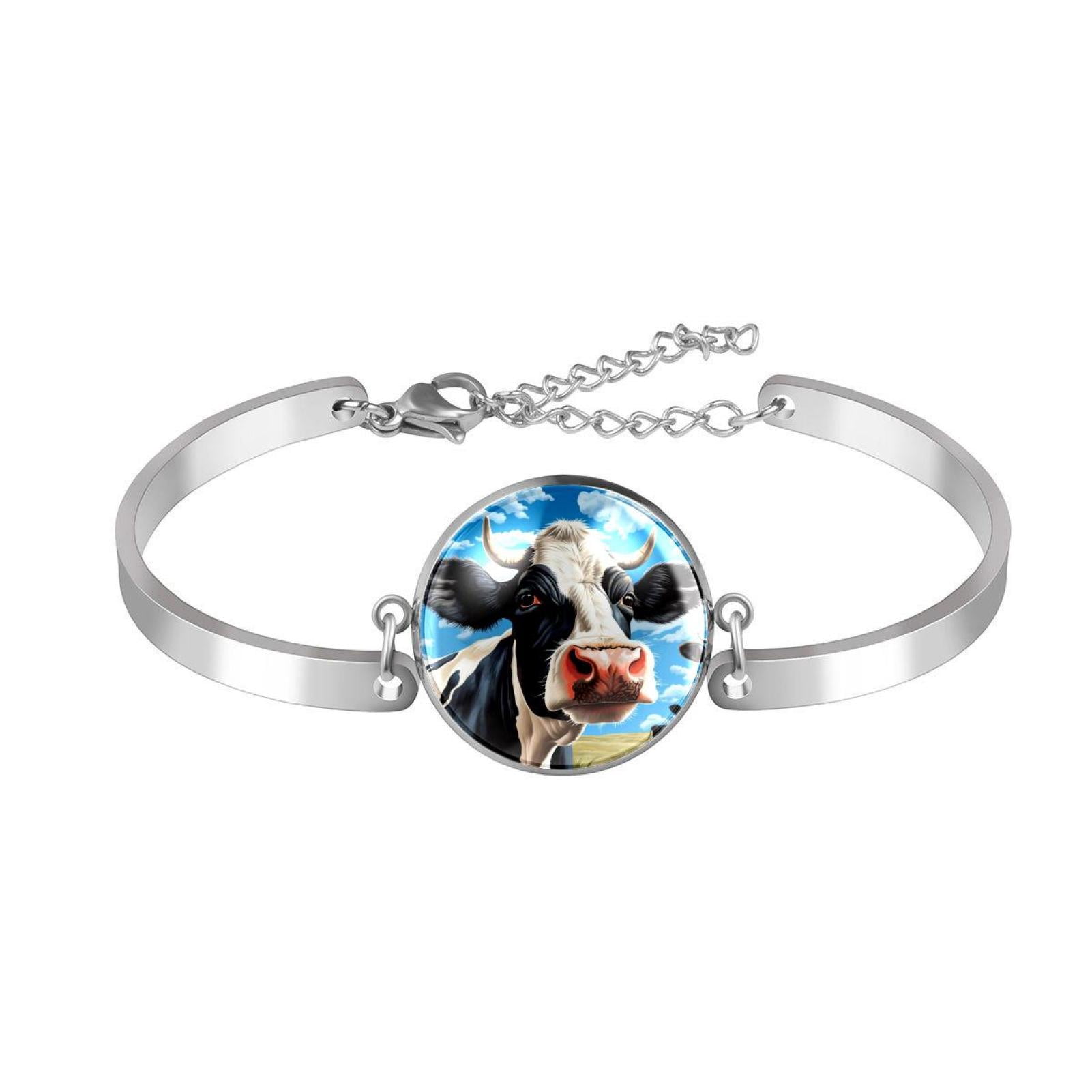 OWNMEMORY Cow Pattern, Pattern Adjustable Stainless Steel Bracelet with ...