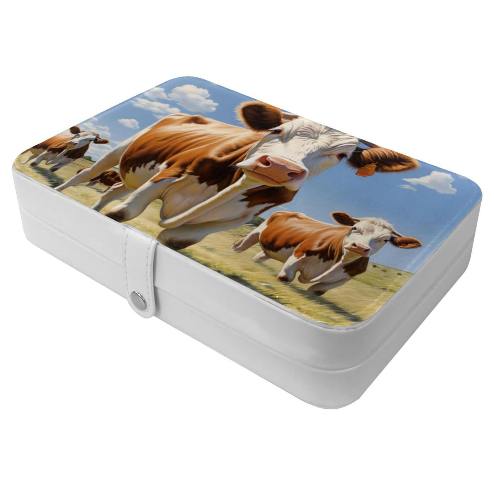 OWNMEMORY Cow Pattern Portable PU Leather Necklace Organizer with ...