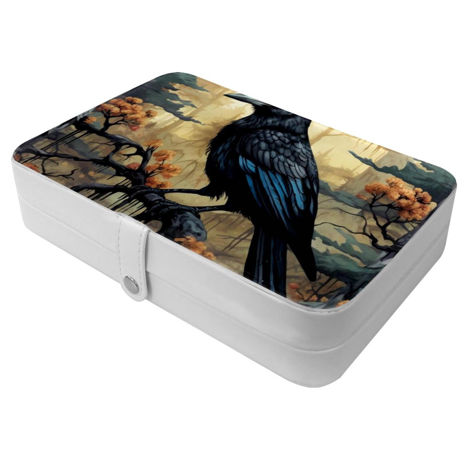 OWNMEMORY Crow Pattern Portable PU Leather Necklace Organizer with ...