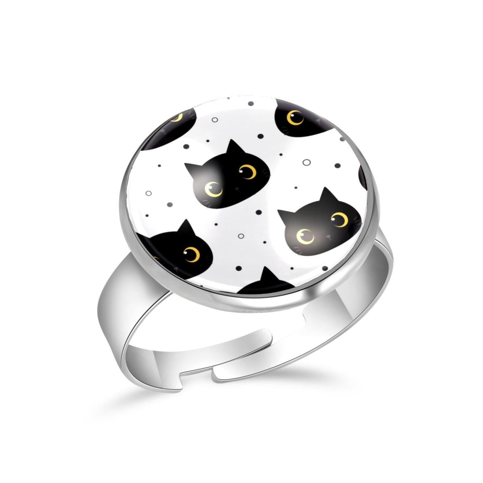 OWNMEMORY Cute Black Cat Cartoon Pattern Stainless Steel Adjustable ...