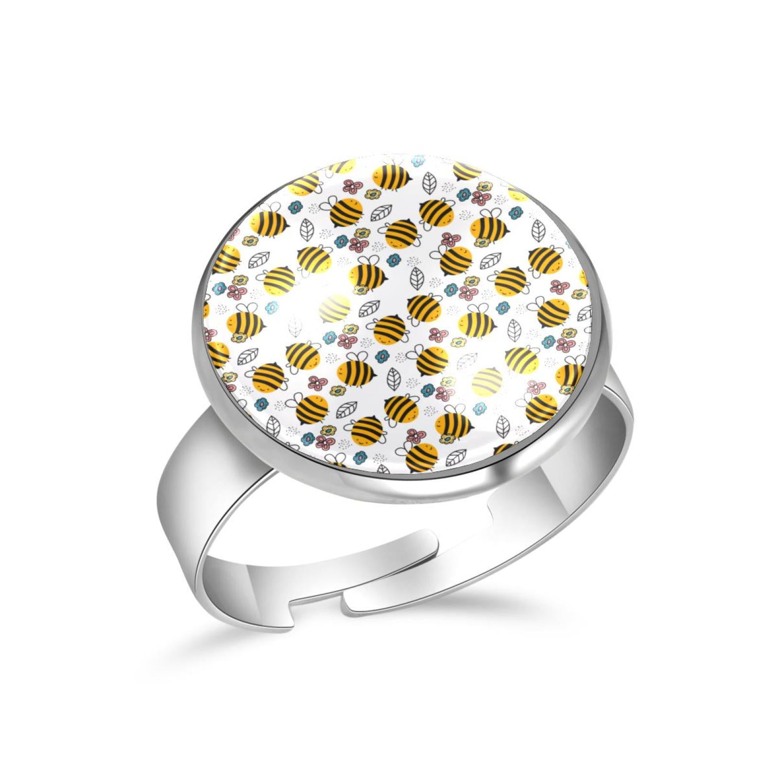 OWNMEMORY Cute Cartoon Bees Pattern Stainless Steel Adjustable ...