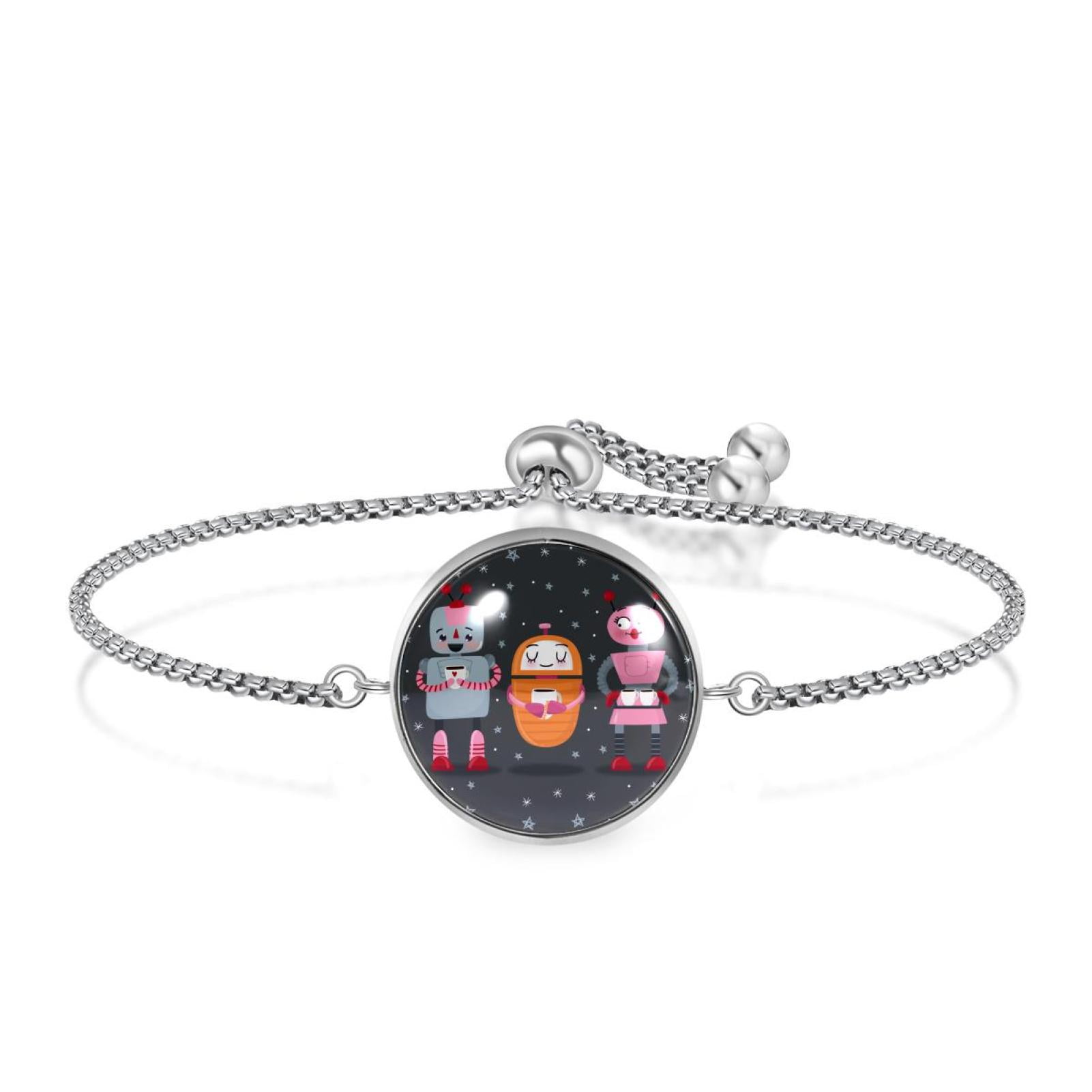 OWNMEMORY Cute Cartoon Robot Stars Pattern Adjustable Stainless Steel ...
