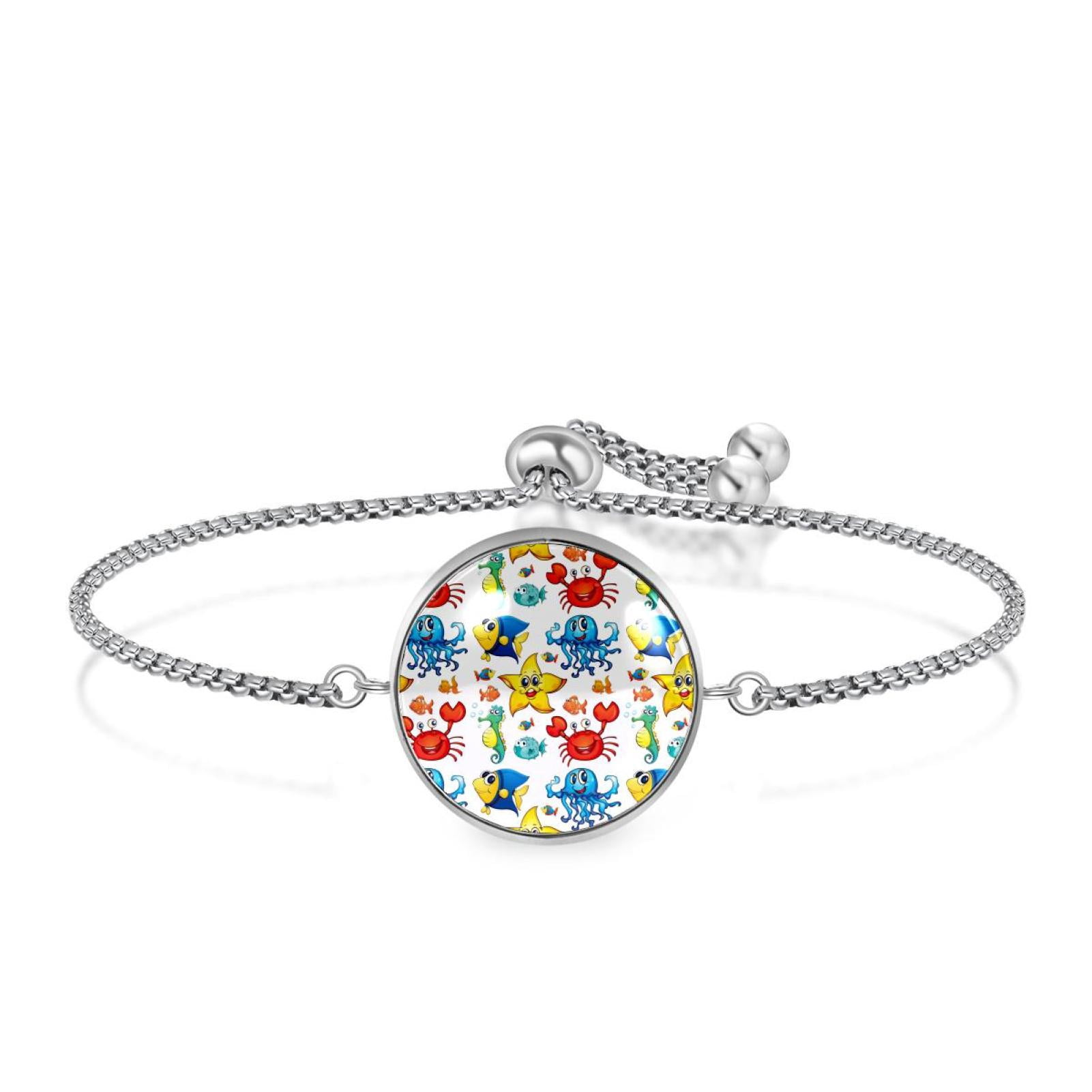 OWNMEMORY Cute Cartoon Sea Animals Pattern Adjustable Stainless Steel ...