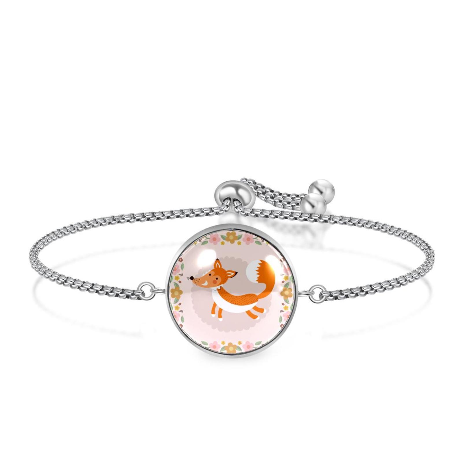 OWNMEMORY Cute Fox with Floral Pattern Adjustable Stainless Steel ...
