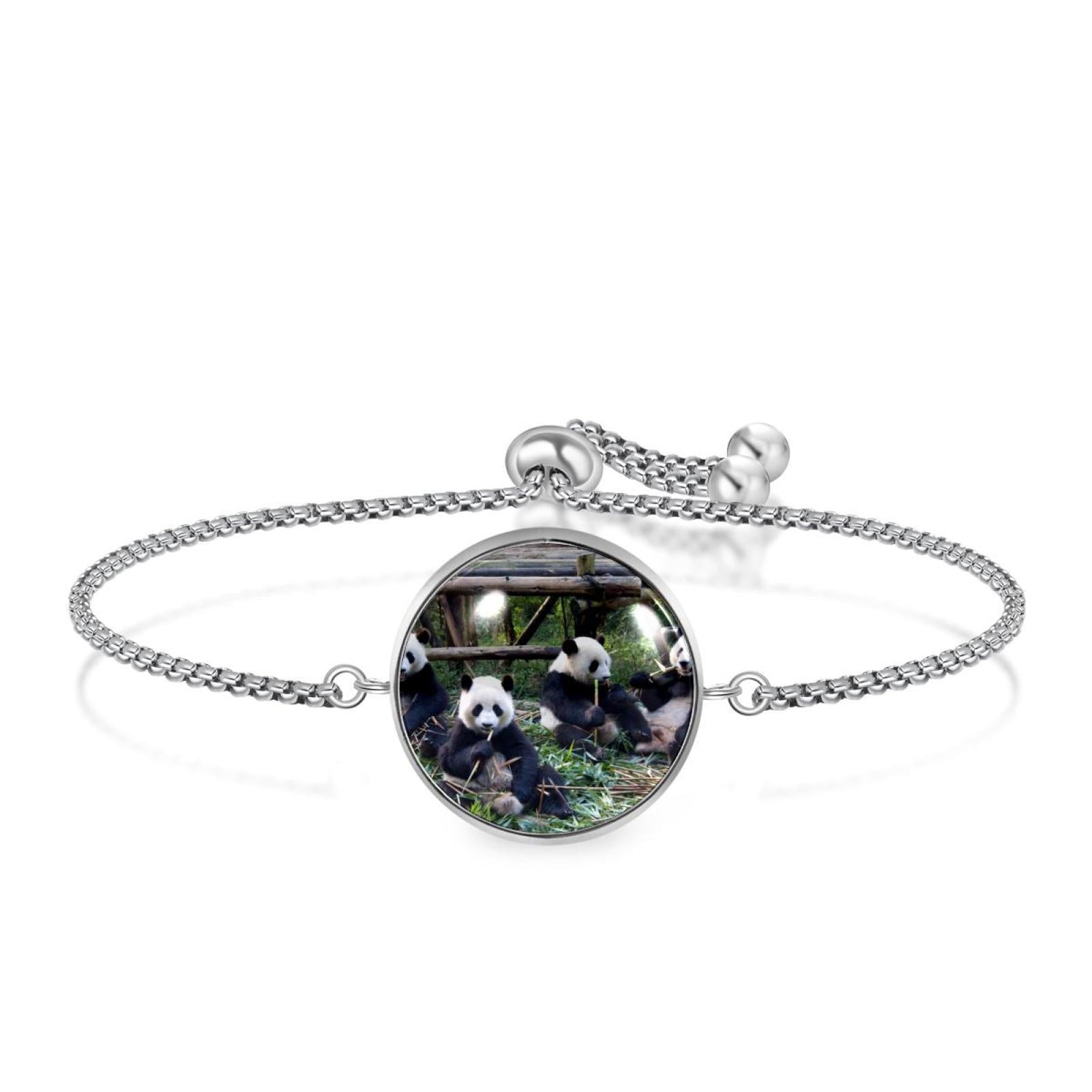 OWNMEMORY Cute Pandas Eatting Bamboo Pattern Adjustable Stainless Steel ...