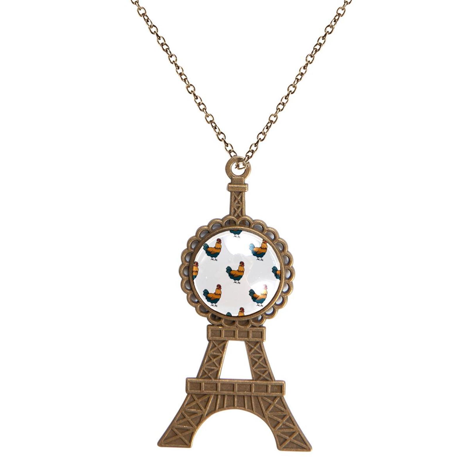 OWNMEMORY Cute Rooster Pattern Antique Bronze Eiffel Tower Necklace ...