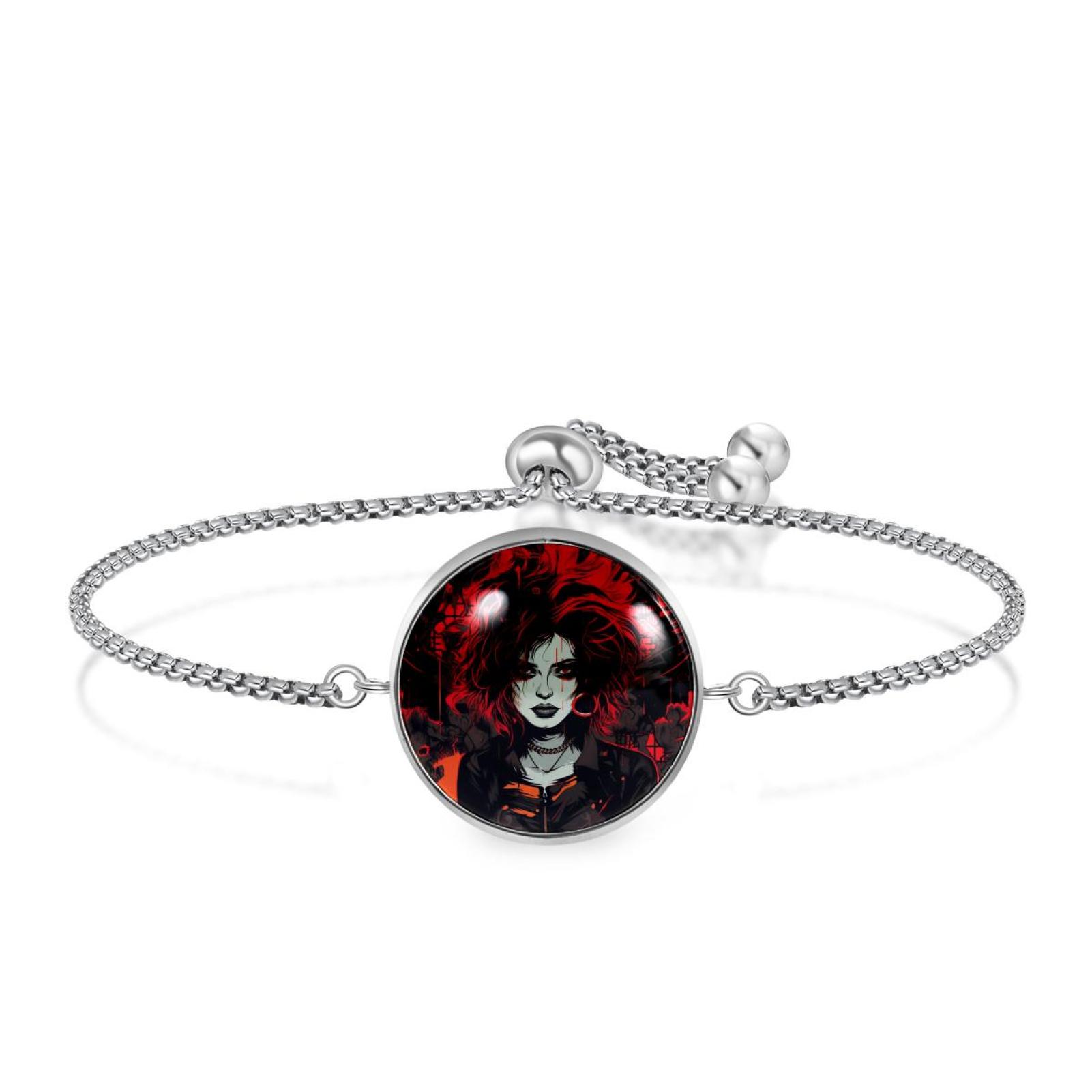 OWNMEMORY Dark Punk Pattern Pattern Stainless Steel Adjustable Bracelet ...