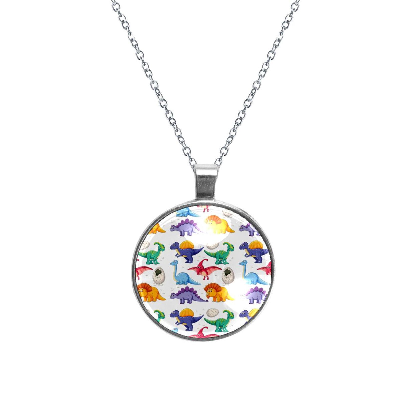 OWNMEMORY Dinosaurio Animal Pattern Stunning Glass Circular Pendant ...