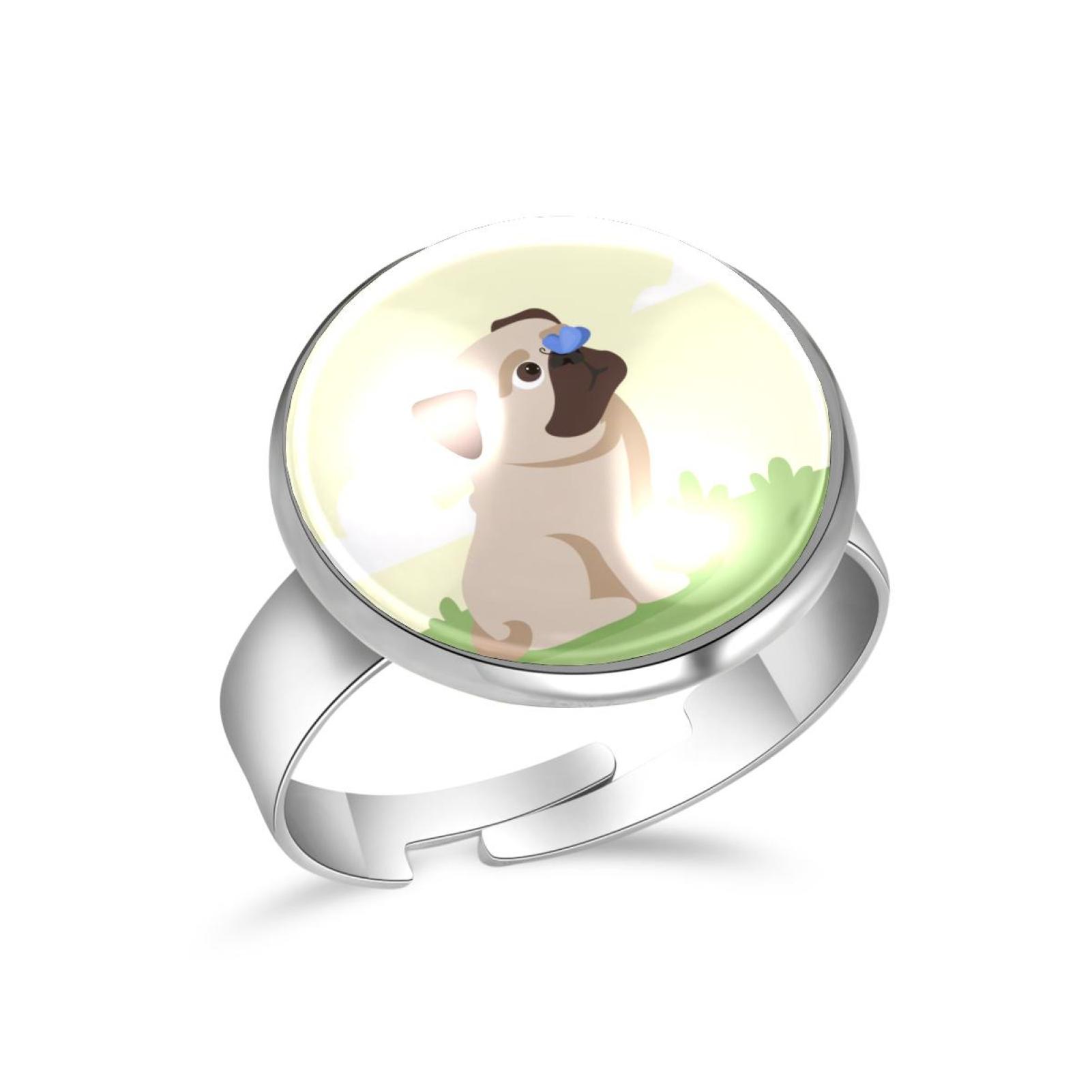 OWNMEMORY Dog Pug Pattern Stainless Steel Adjustable Stacking Ring with ...
