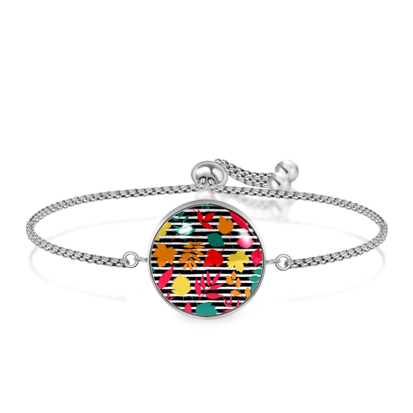 OWNMEMORY Fall Stripe Autumn Leaf Pattern Stainless Steel Pattern ...