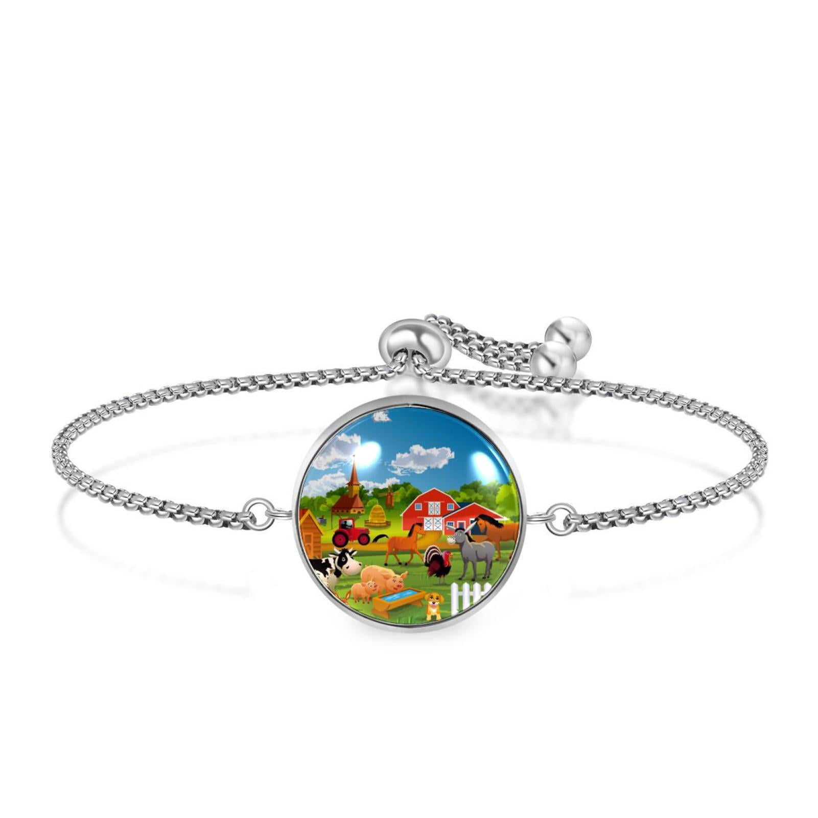 OWNMEMORY Farm Animals Cow Pig Horse Donkey Pattern Stainless Steel ...