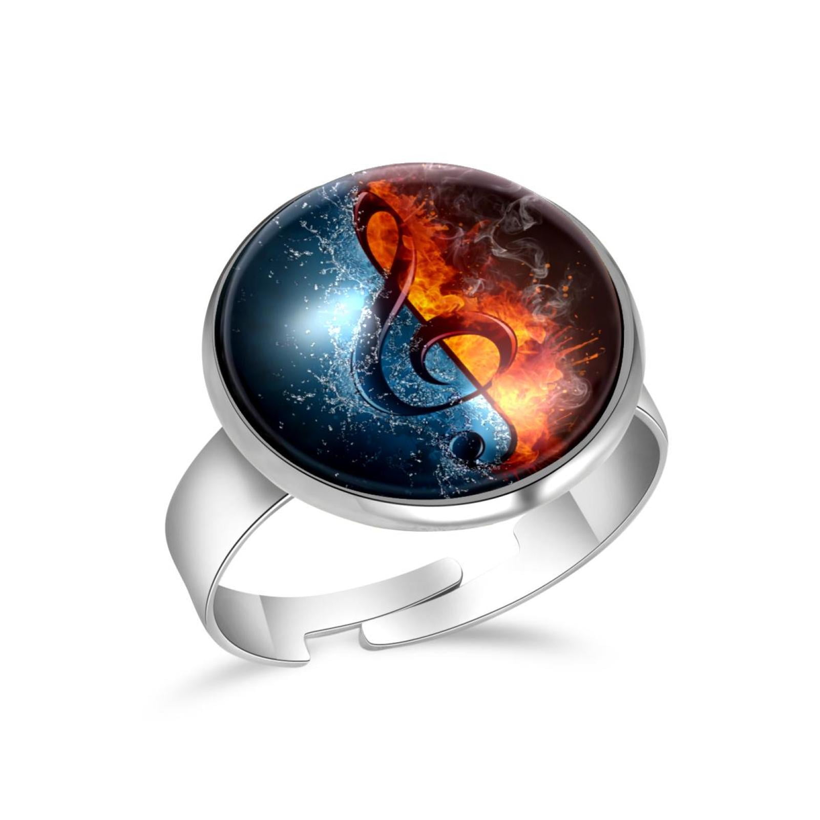 OWNMEMORY Fire and Water Music Notes Pattern Stainless Steel Adjustable ...