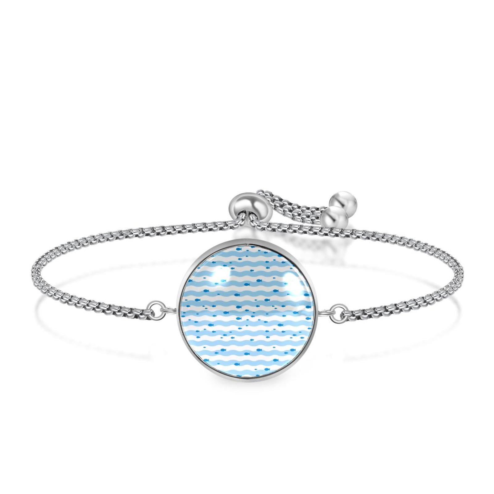 OWNMEMORY Fish Stripe Blue Pattern Stainless Steel Pattern Adjustable ...