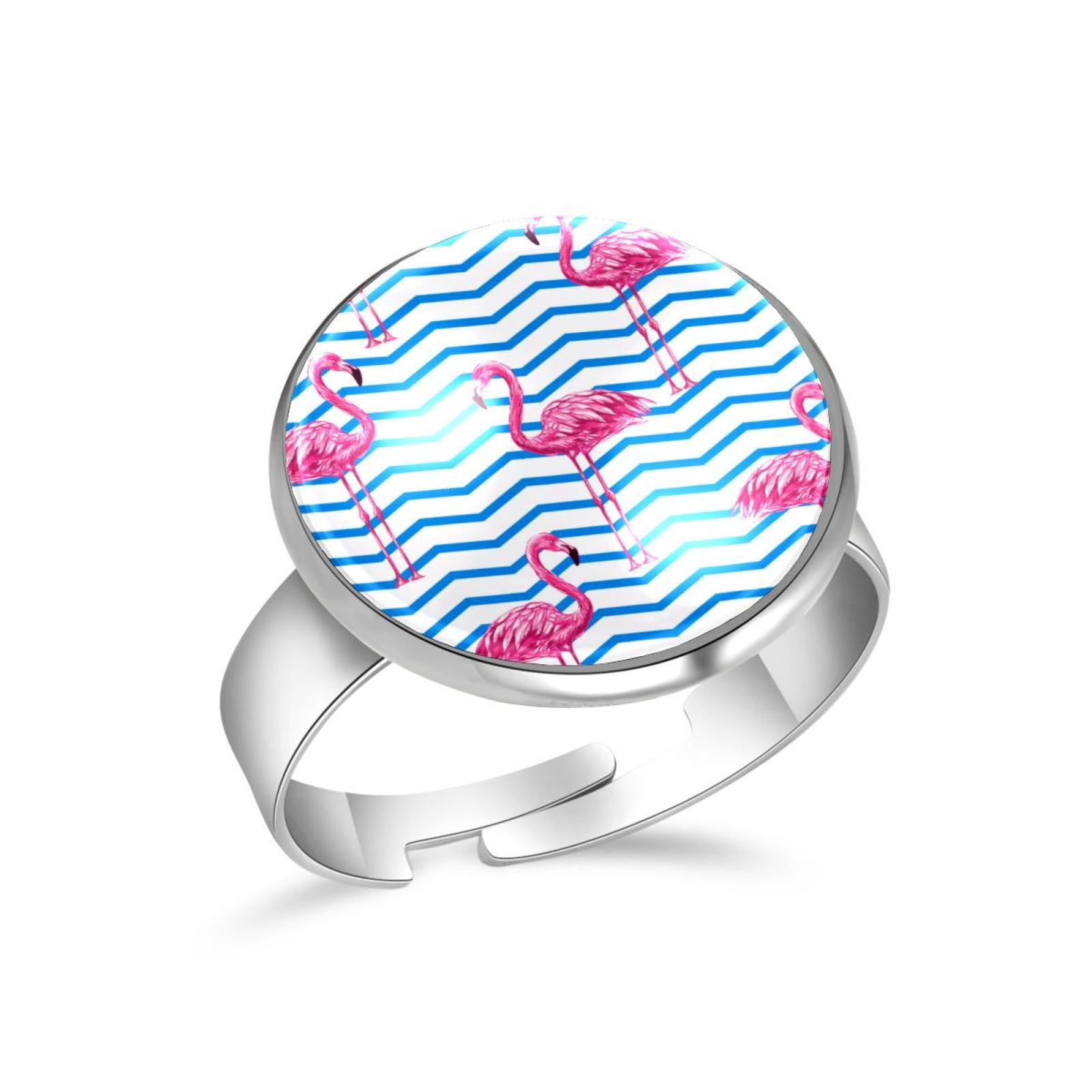 OWNMEMORY Flamingo Pattern Stainless Steel Adjustable Statement Ring ...