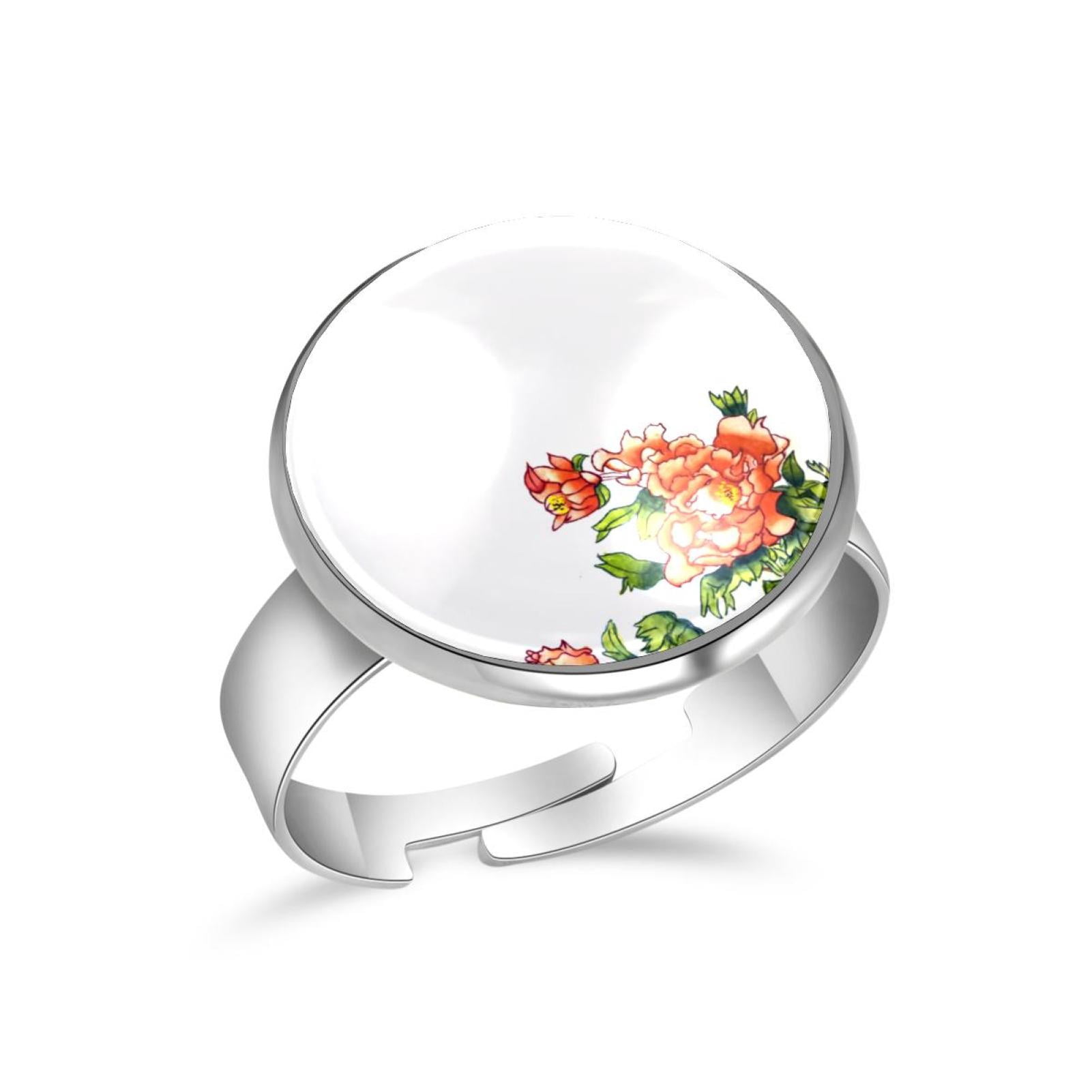 OWNMEMORY Floral Ink Painting Flower White Pattern Stainless Steel ...
