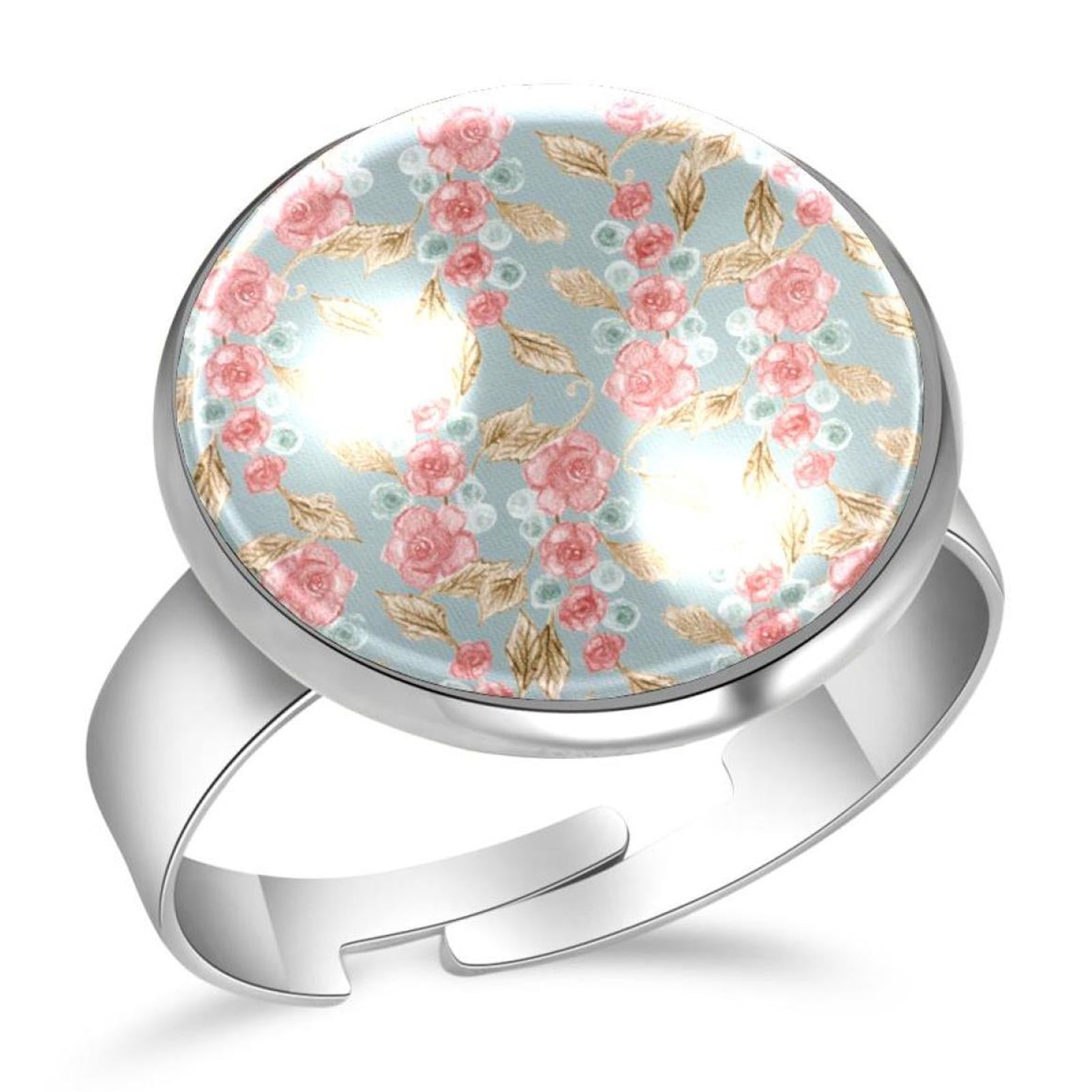 OWNMEMORY Floral Pattern Stainless Steel Adjustable Stacking Ring with ...