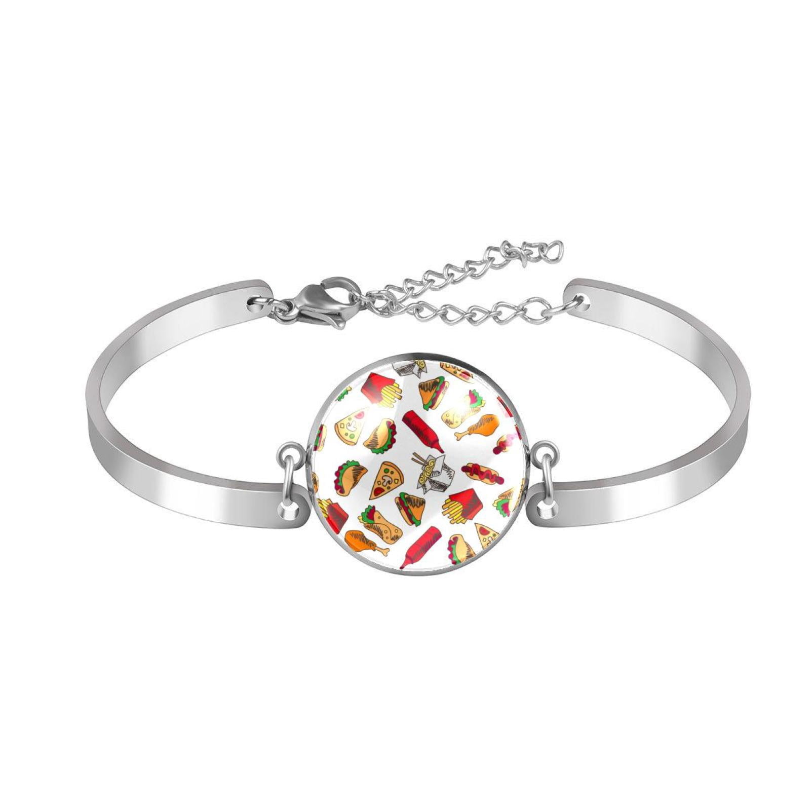 OWNMEMORY Food Set Pattern Adjustable Stainless Steel Bracelets with ...