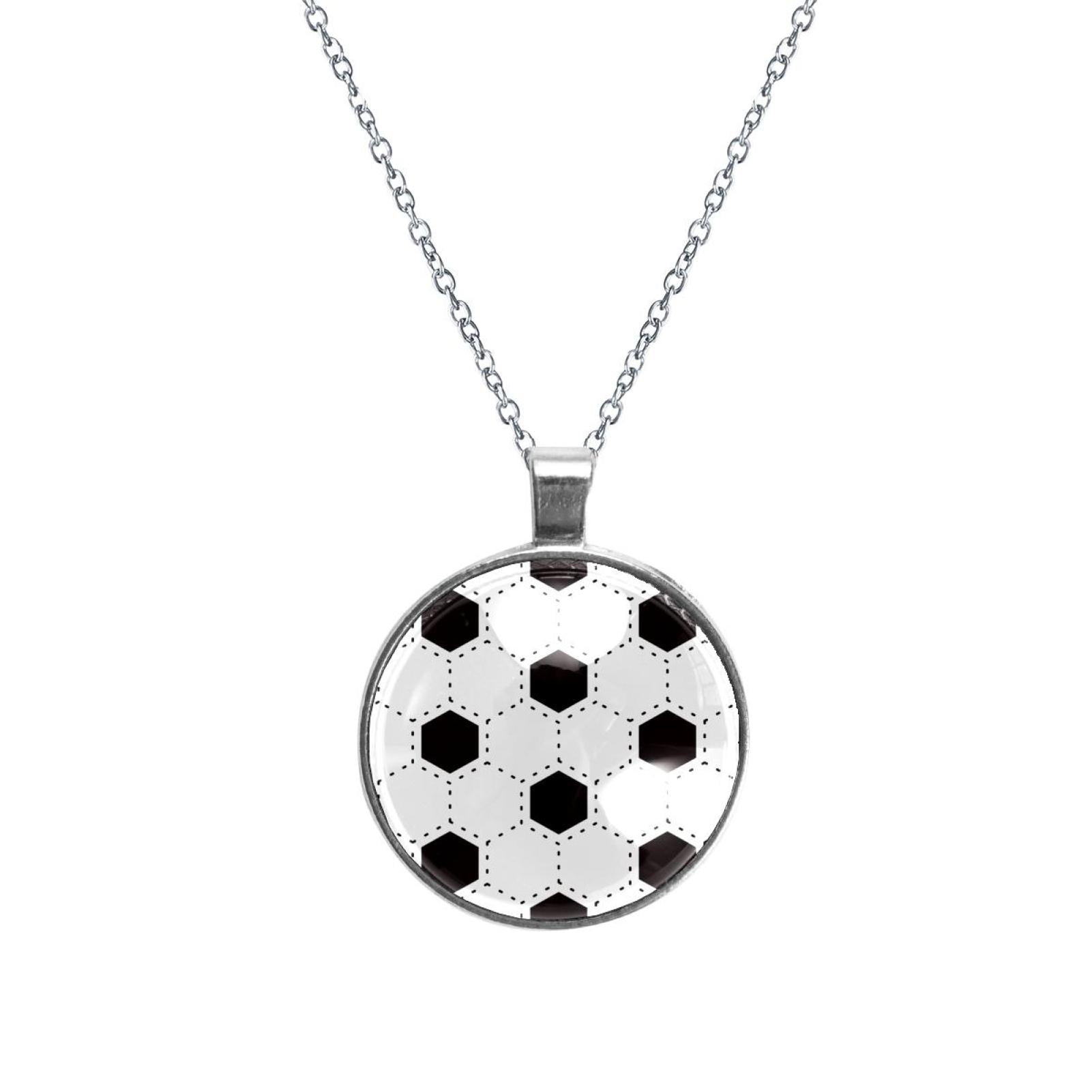 OWNMEMORY Football Soccer Pattern Stunning Circular Glass Pendant ...