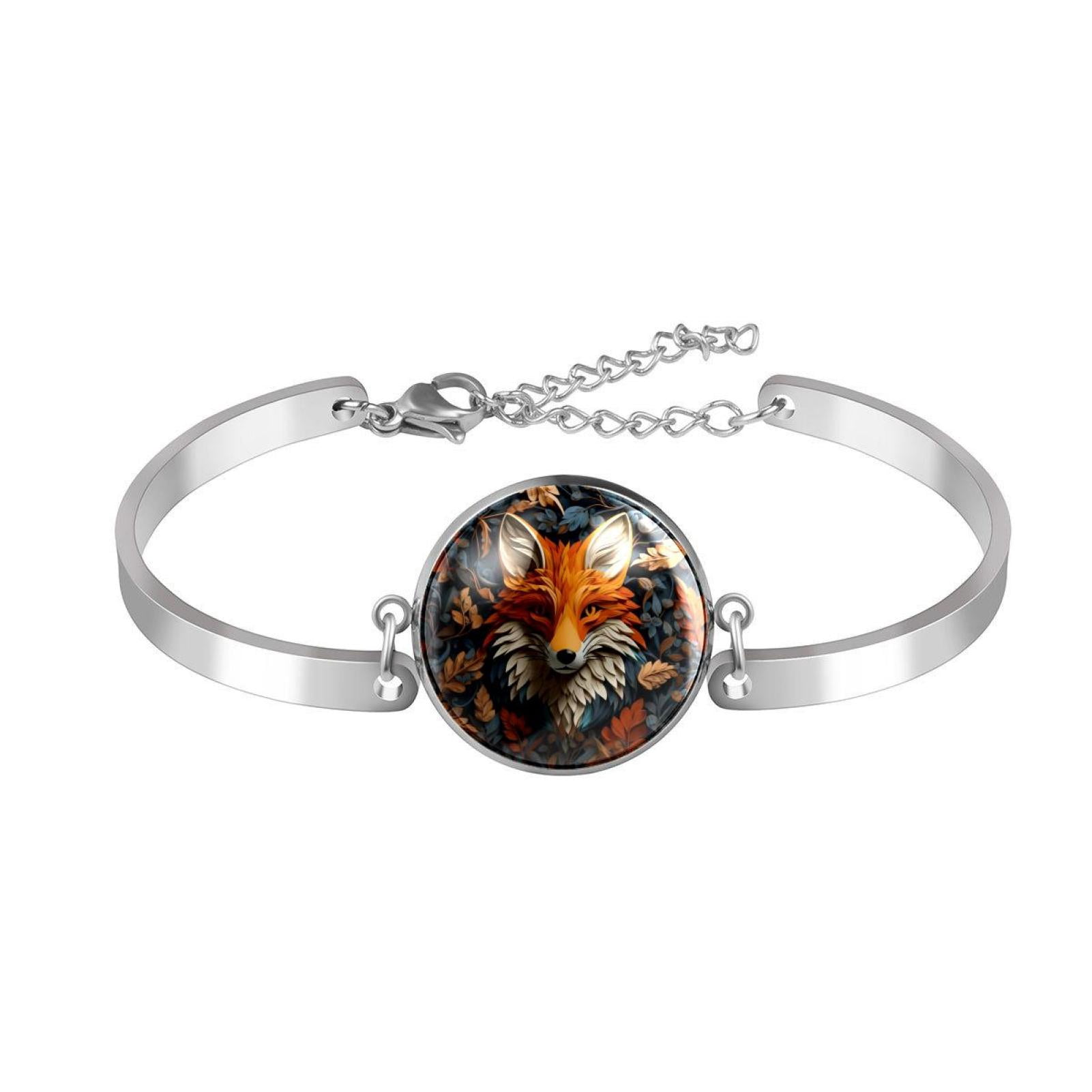 OWNMEMORY Fox Pattern Adjustable Stainless Steel Bracelet with Unique ...