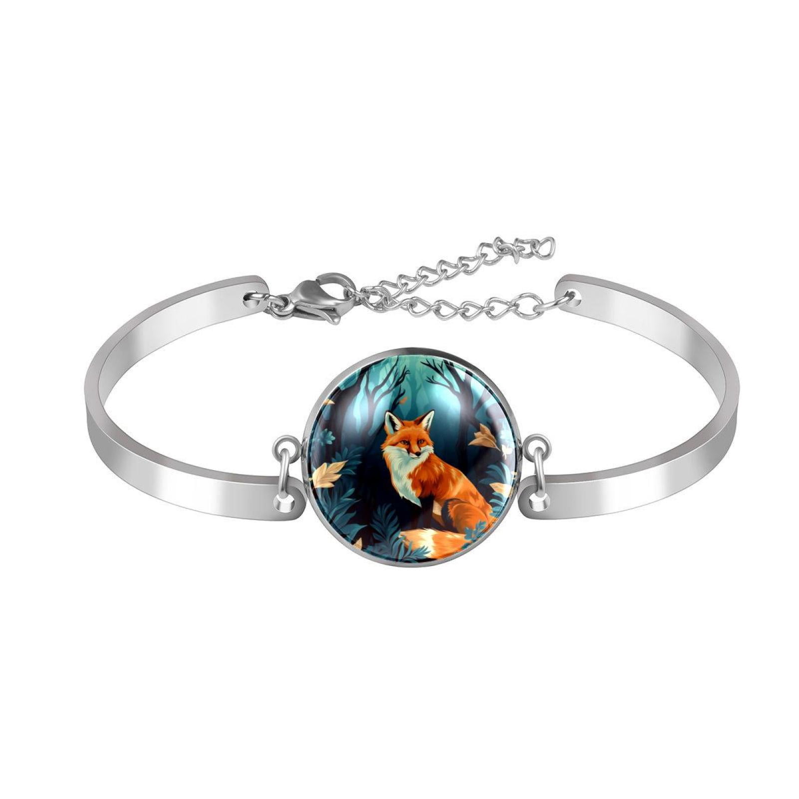 OWNMEMORY Fox Pattern Adjustable Stainless Steel Bracelet with Unique ...