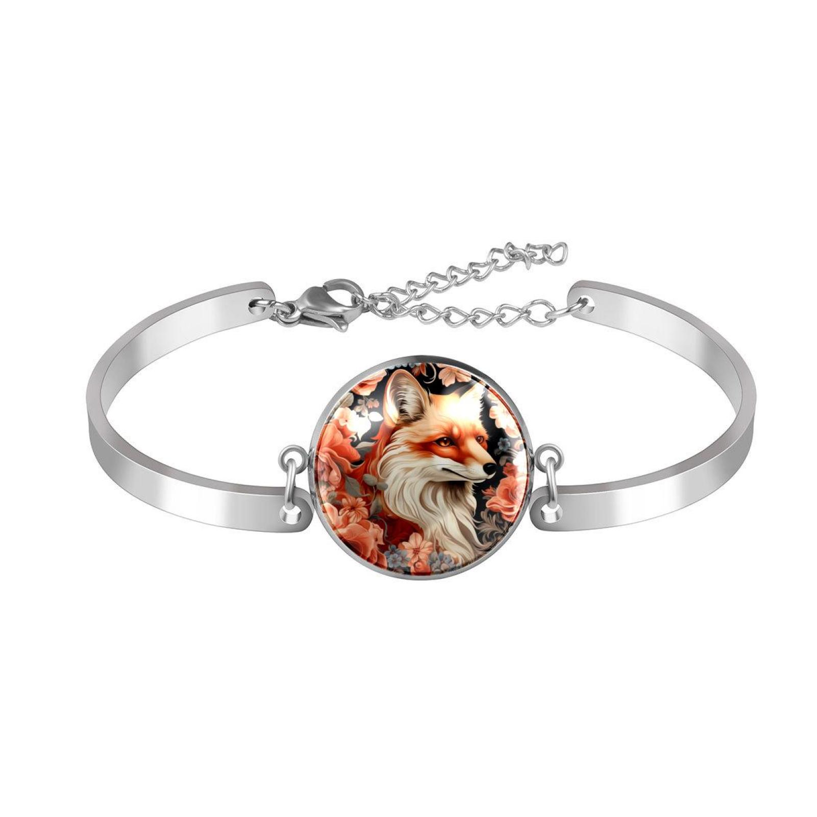 OWNMEMORY Fox Pattern Adjustable Stainless Steel Bracelet with Unique ...