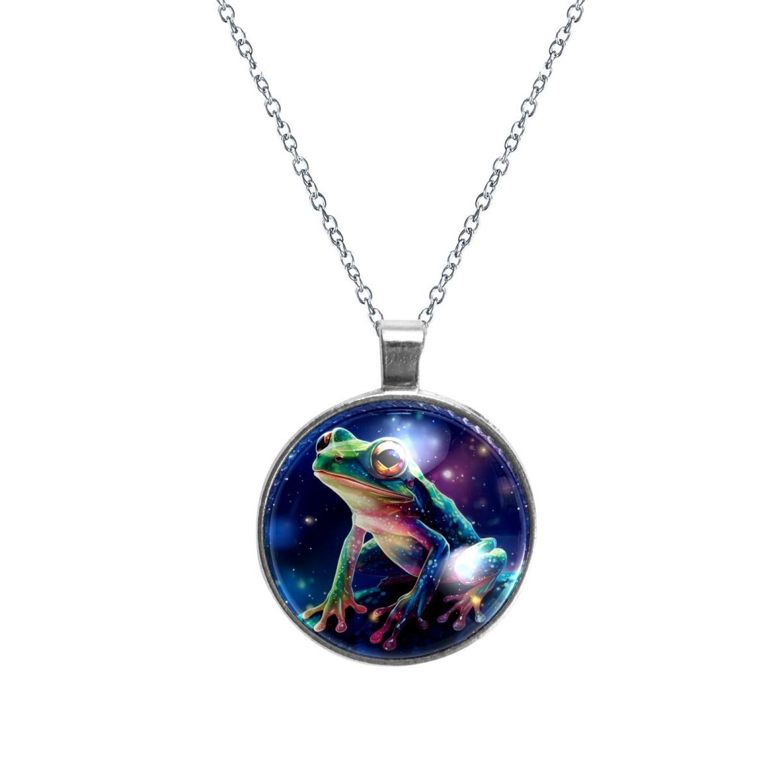 OWNMEMORY Frog under the Stars Pattern Stunning Glass Circular Pendant ...