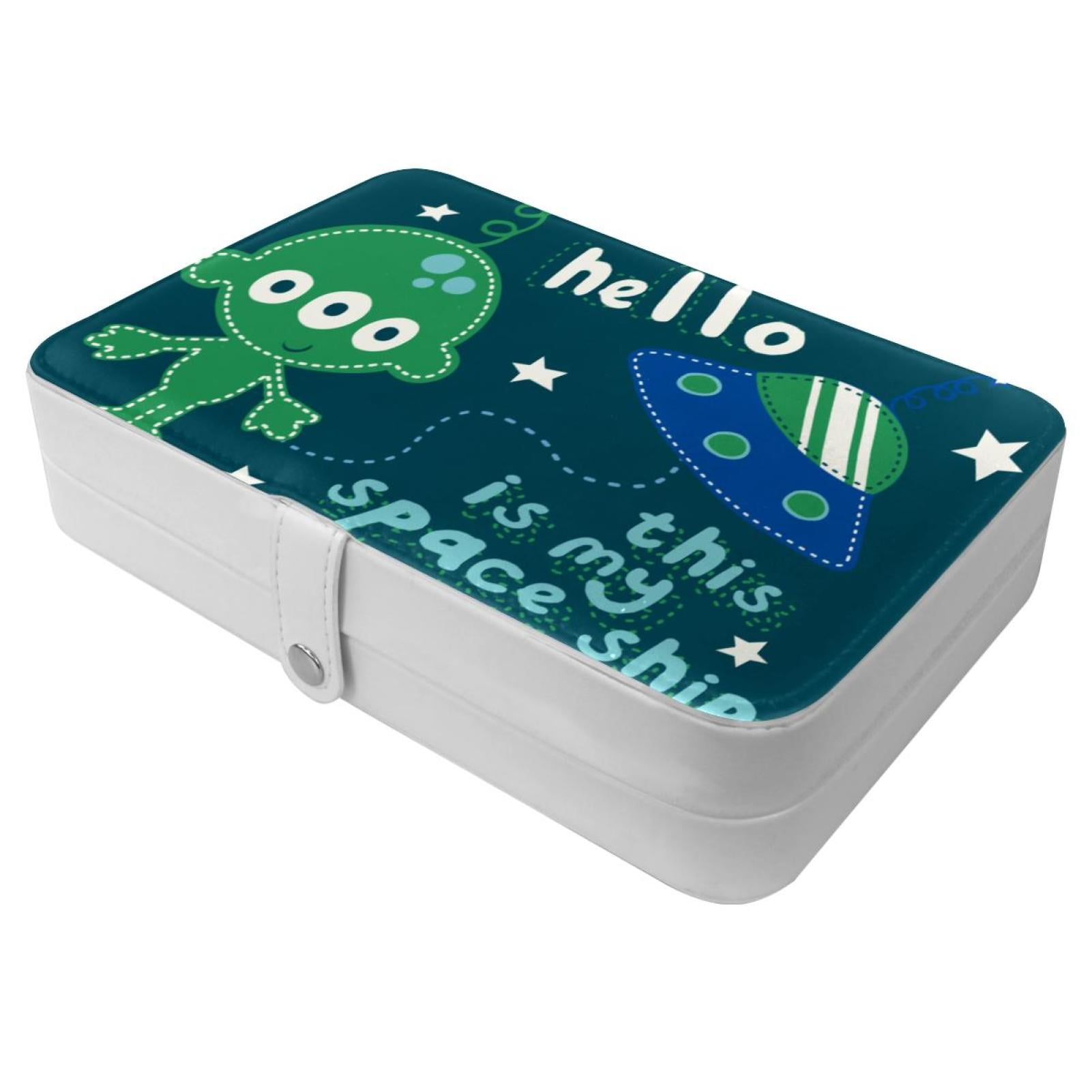 OWNMEMORY Funny Alien with Spaceship Hello Pattern Portable PU Leather ...