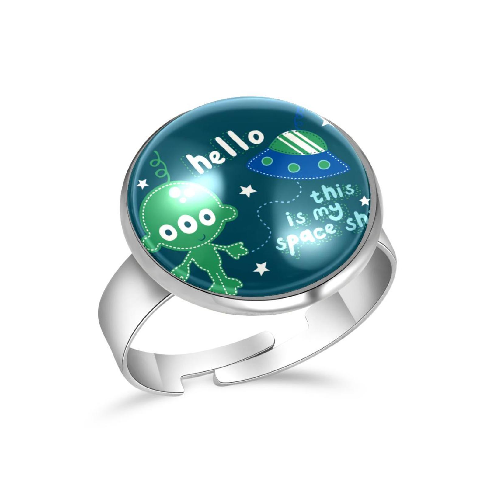 OWNMEMORY Funny Alien with Spaceship Hello Pattern Thumb Ring Jewelry ...