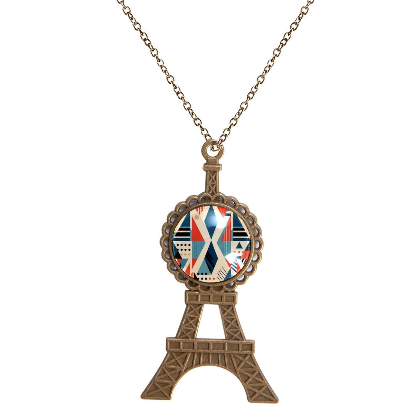OWNMEMORY Geometric Cube Pattern Antique Bronze Eiffel Tower Necklace ...