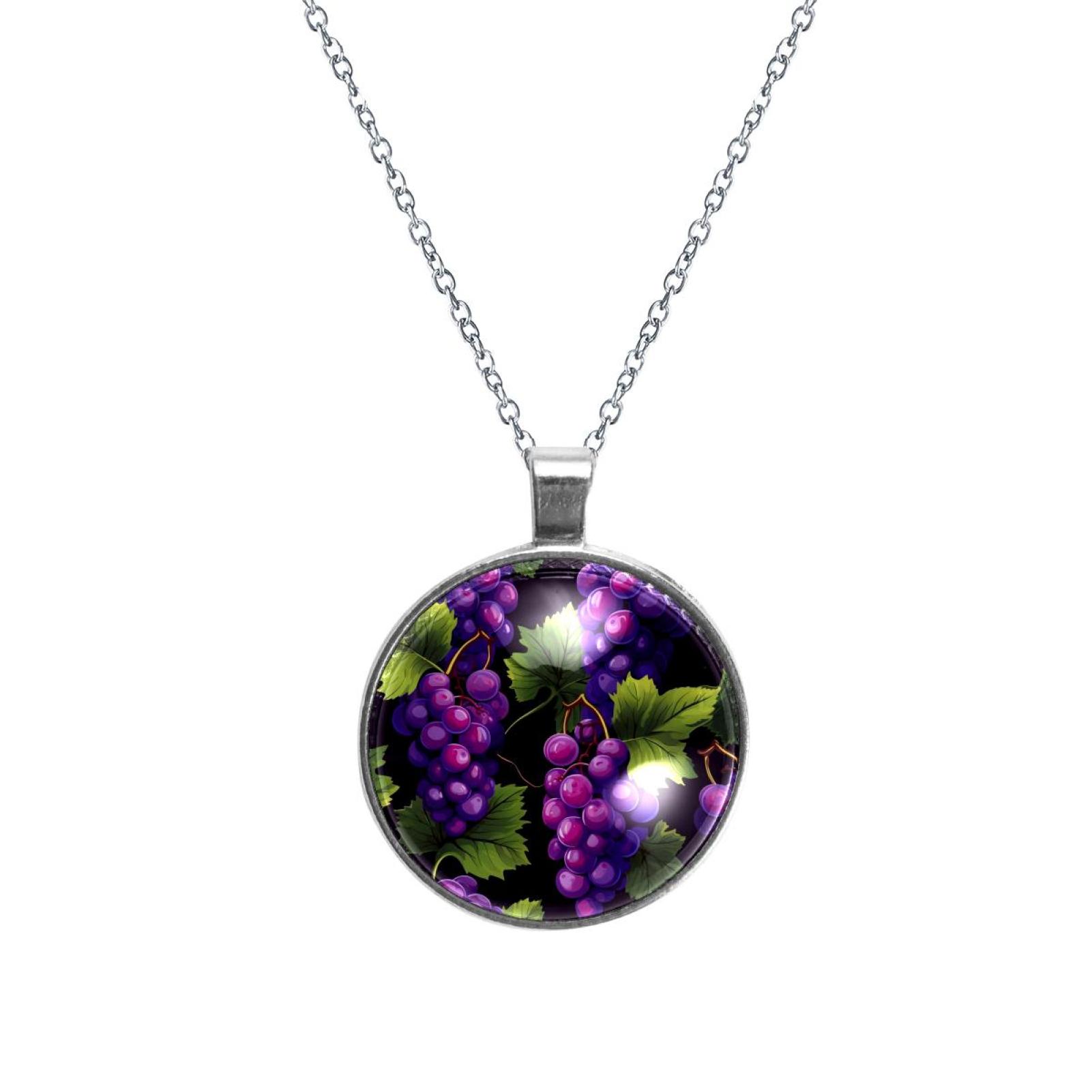 OWNMEMORY Grape Pattern Stunning Circular Glass Pendant Necklace ...