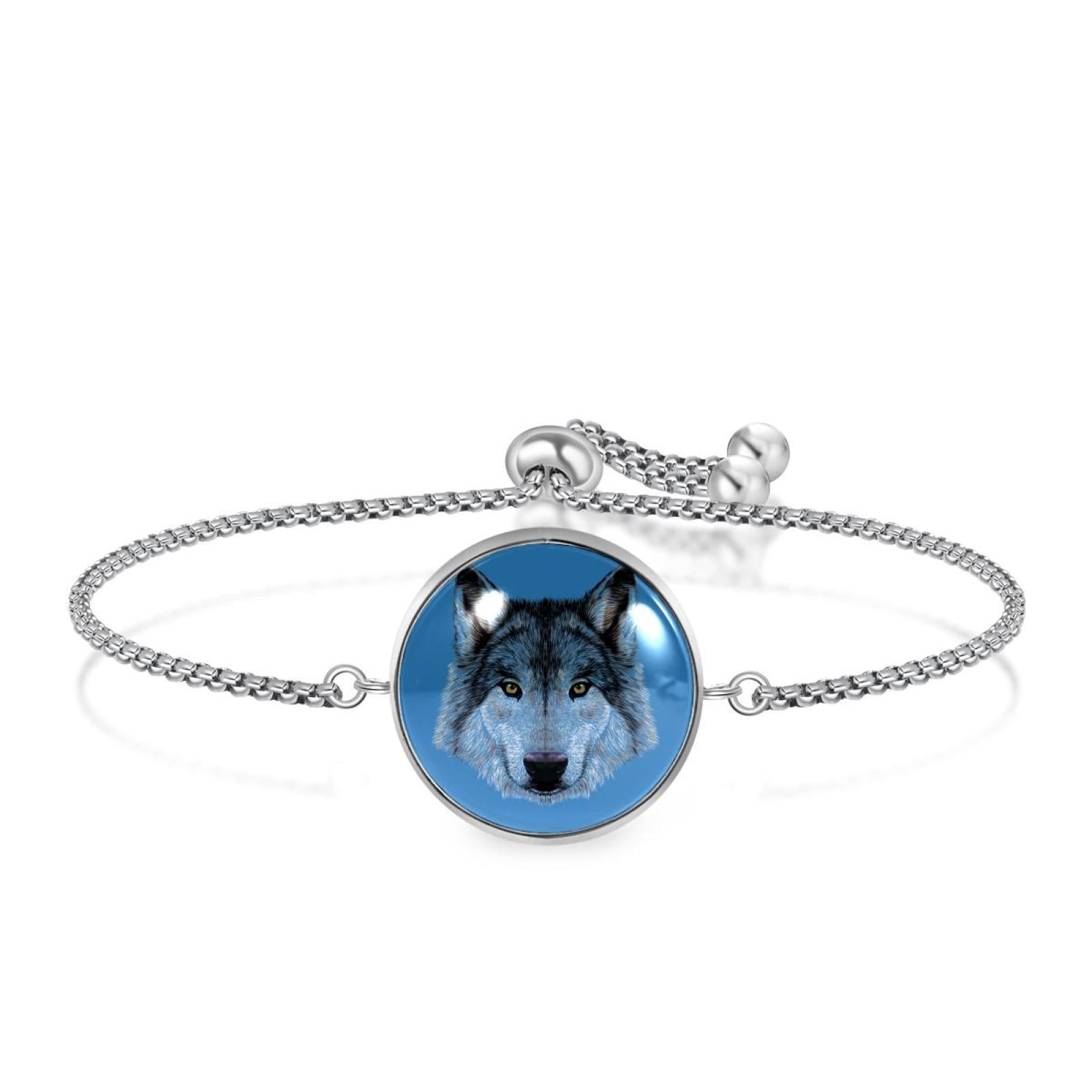OWNMEMORY Gray Wolf Pattern Adjustable Stainless Steel Bracelets with ...