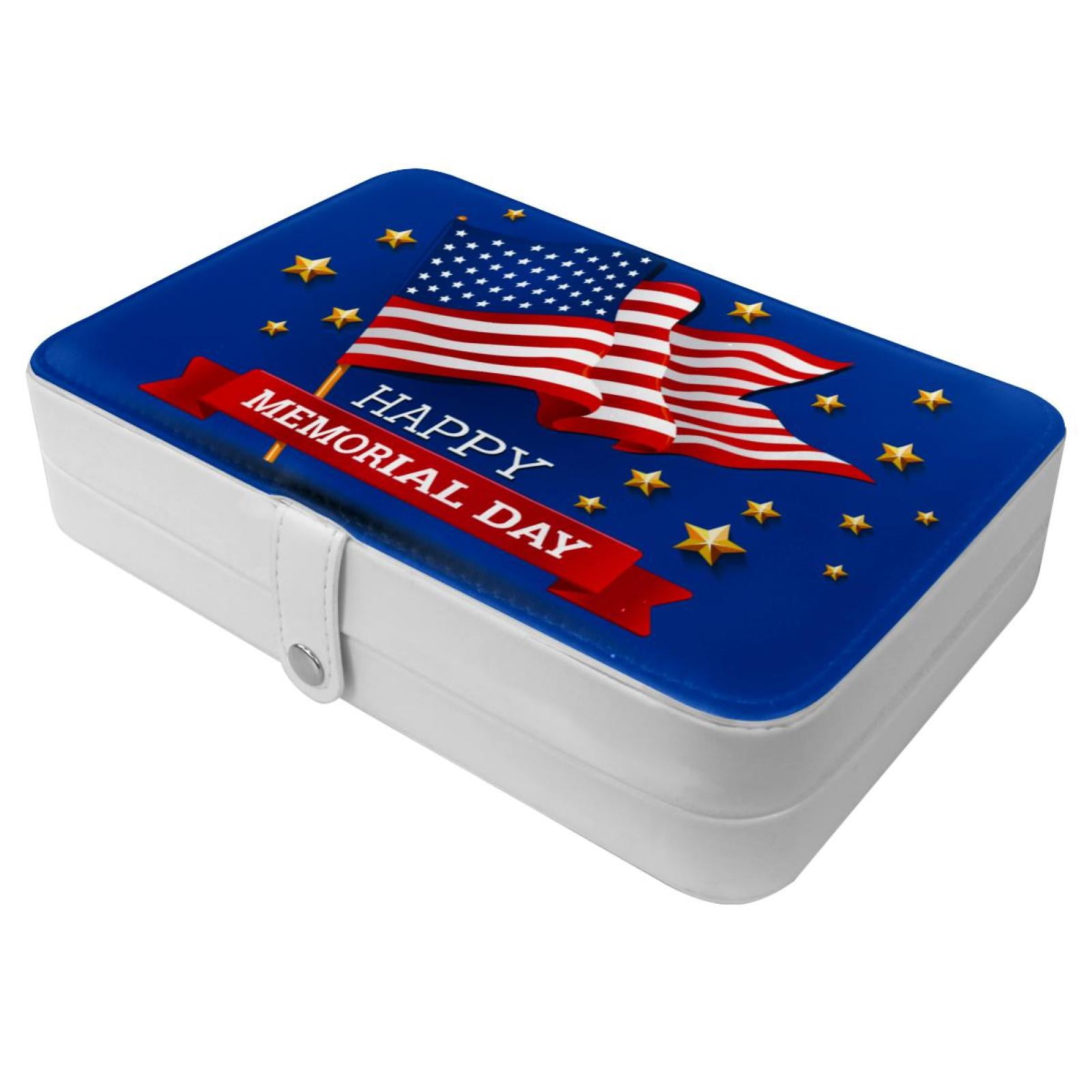 OWNMEMORY Happy Memorial Day American Flag Blue Pattern Portable PU ...