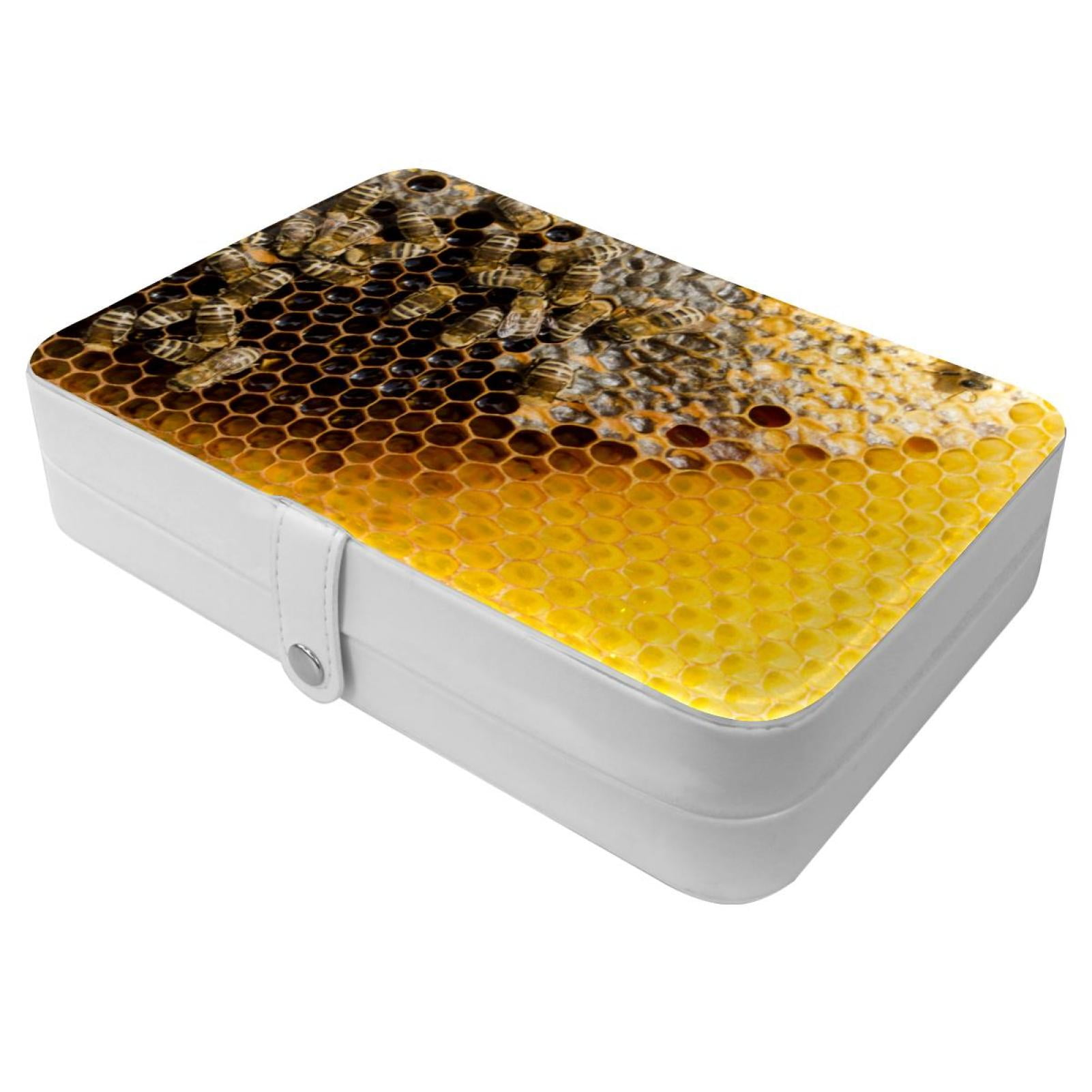 OWNMEMORY Honeycomb with Bees Yellow Pattern Portable PU Leather ...