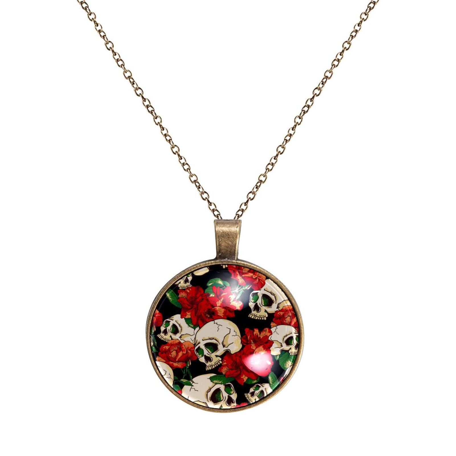 OWNMEMORY Human Skeleton Animal Pattern Gorgeous Glass Circular Pendant ...