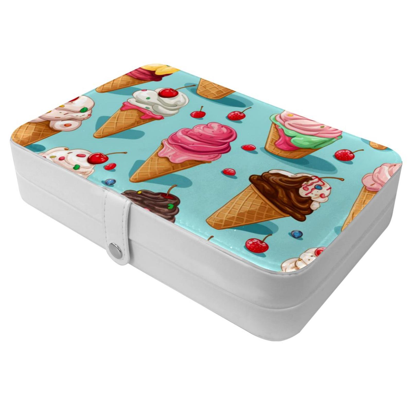 OWNMEMORY Ice Cream Pattern Portable PU Leather Necklace Organizer with ...