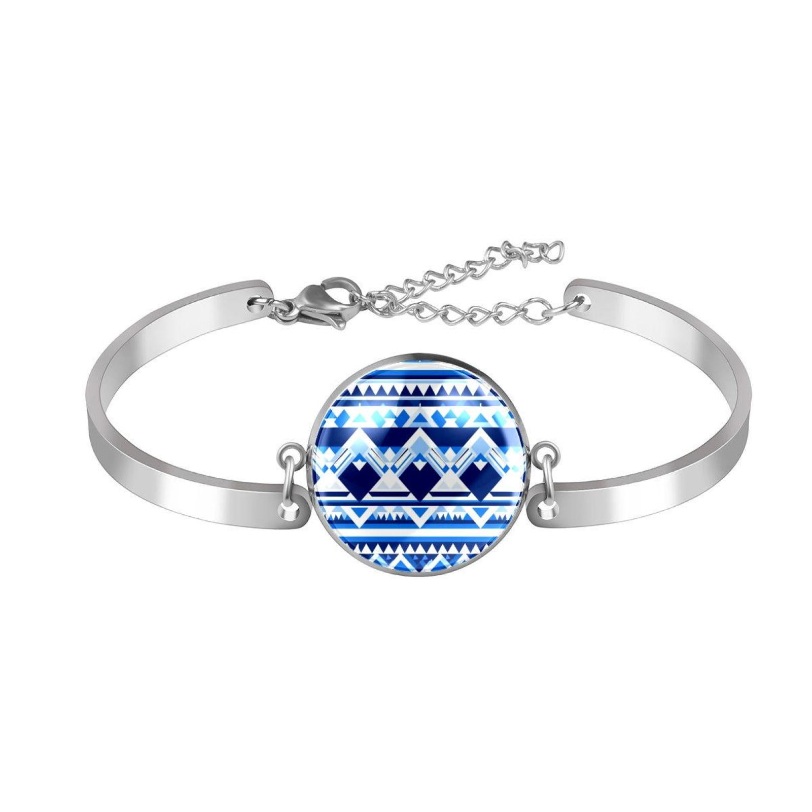 OWNMEMORY Israeli Flag Pattern Adjustable Stainless Steel Bracelet with ...