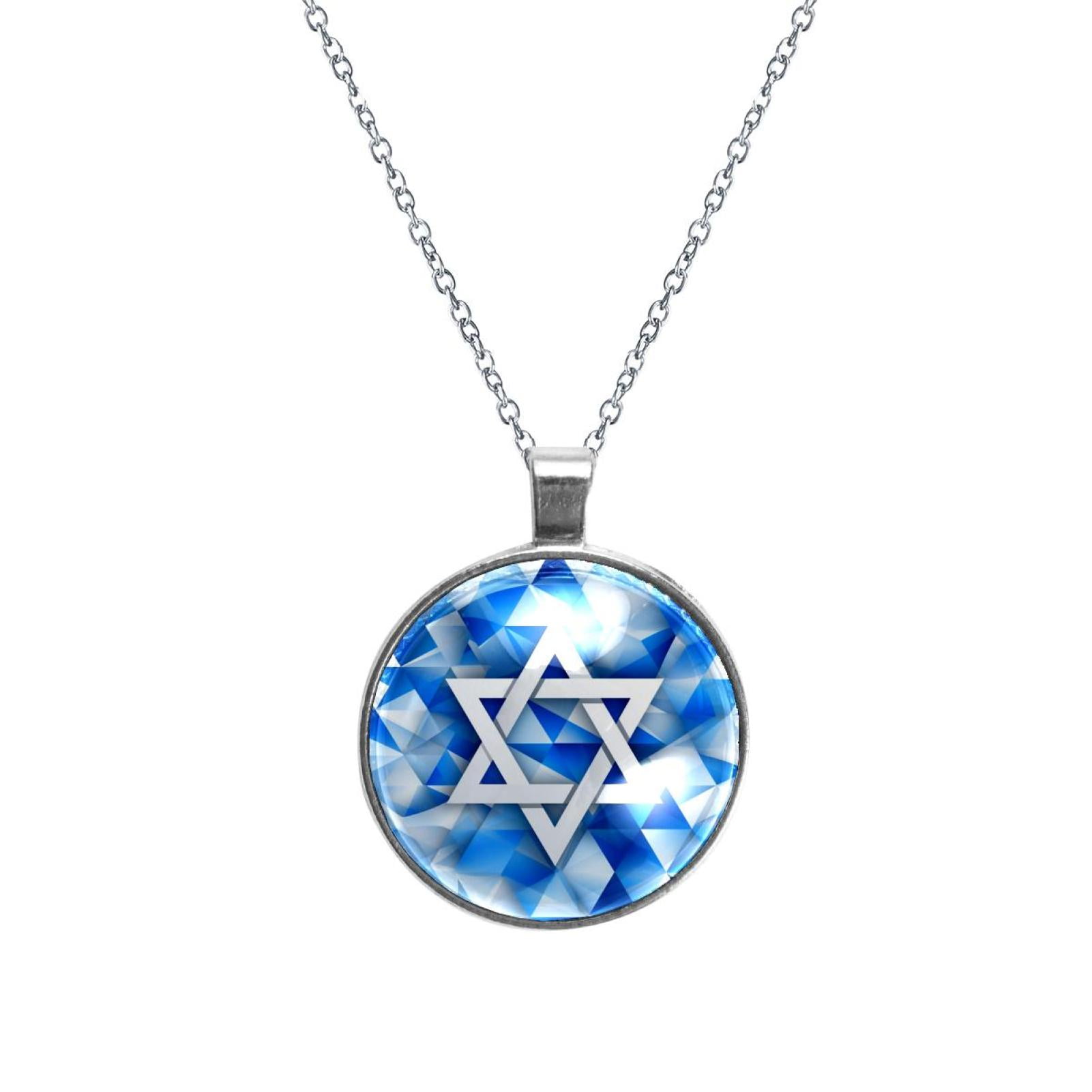 OWNMEMORY Israeli Flag Pattern Stunning Circular Glass Pendant Necklace ...