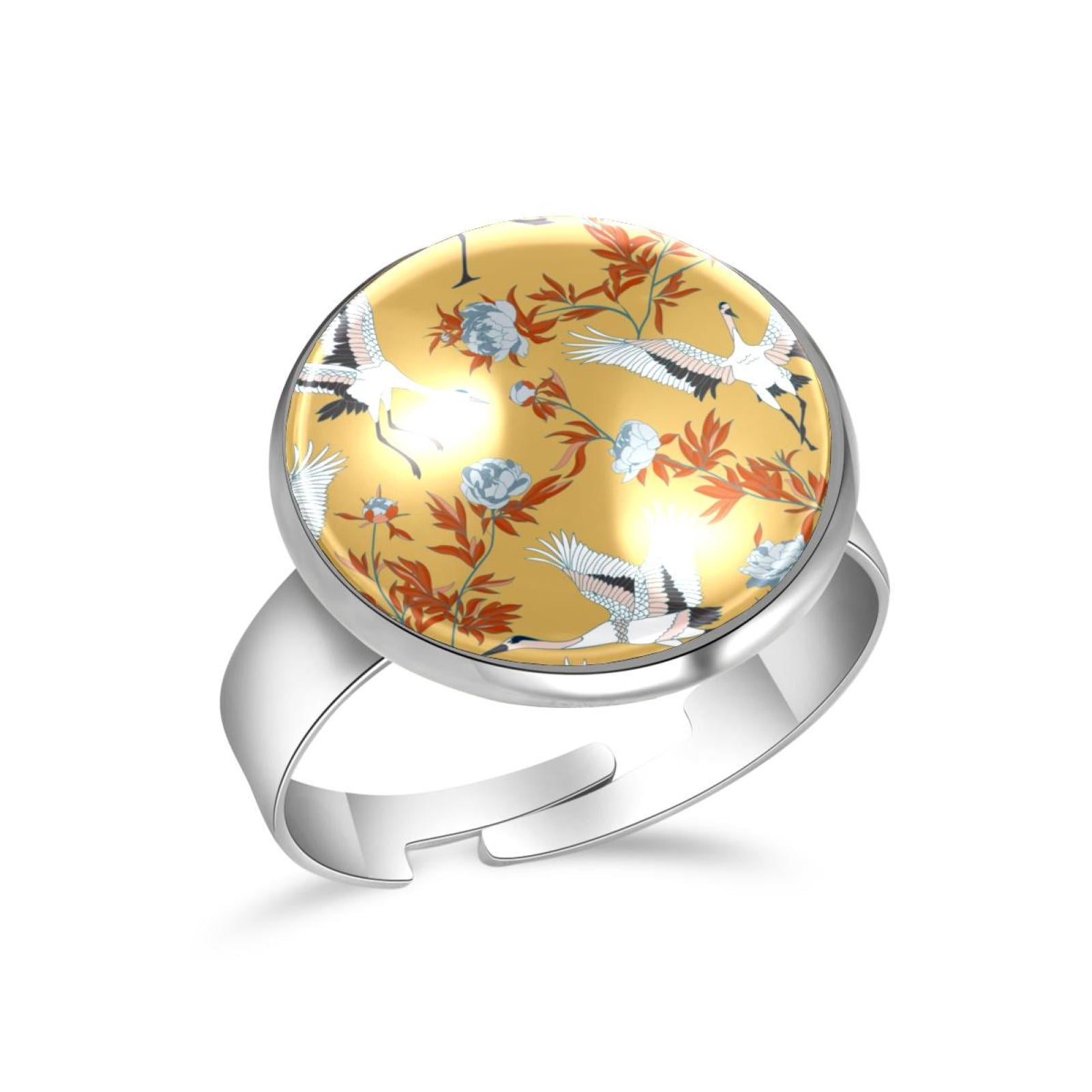 OWNMEMORY Japanese White Cranes Peony Pattern Thumb Ring Jewelry ...