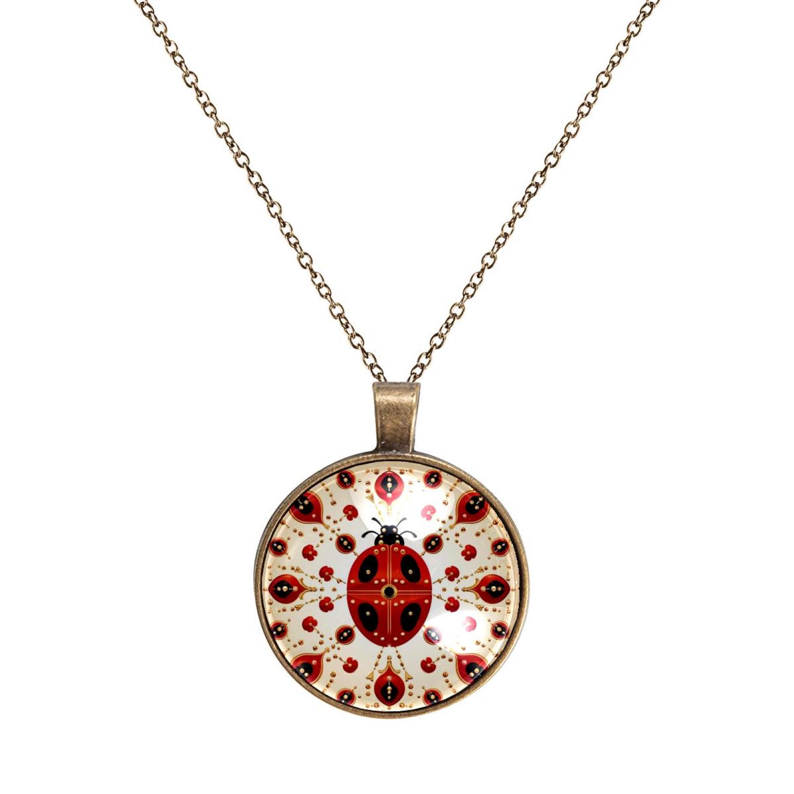 OWNMEMORY Ladybug Pattern Gorgeous Glass Circular Pendant Necklace for ...