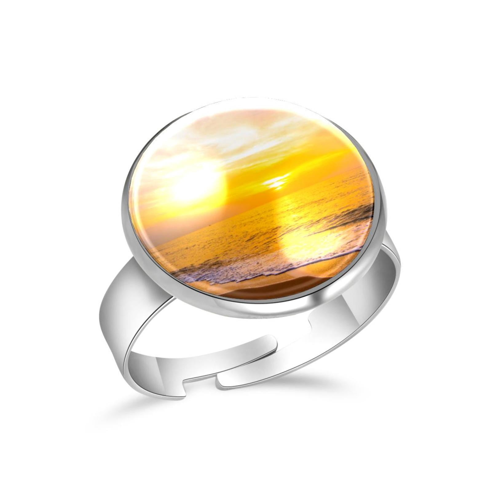 OWNMEMORY Landscape Sea Beach Sunset Pattern Stainless Steel Adjustable ...