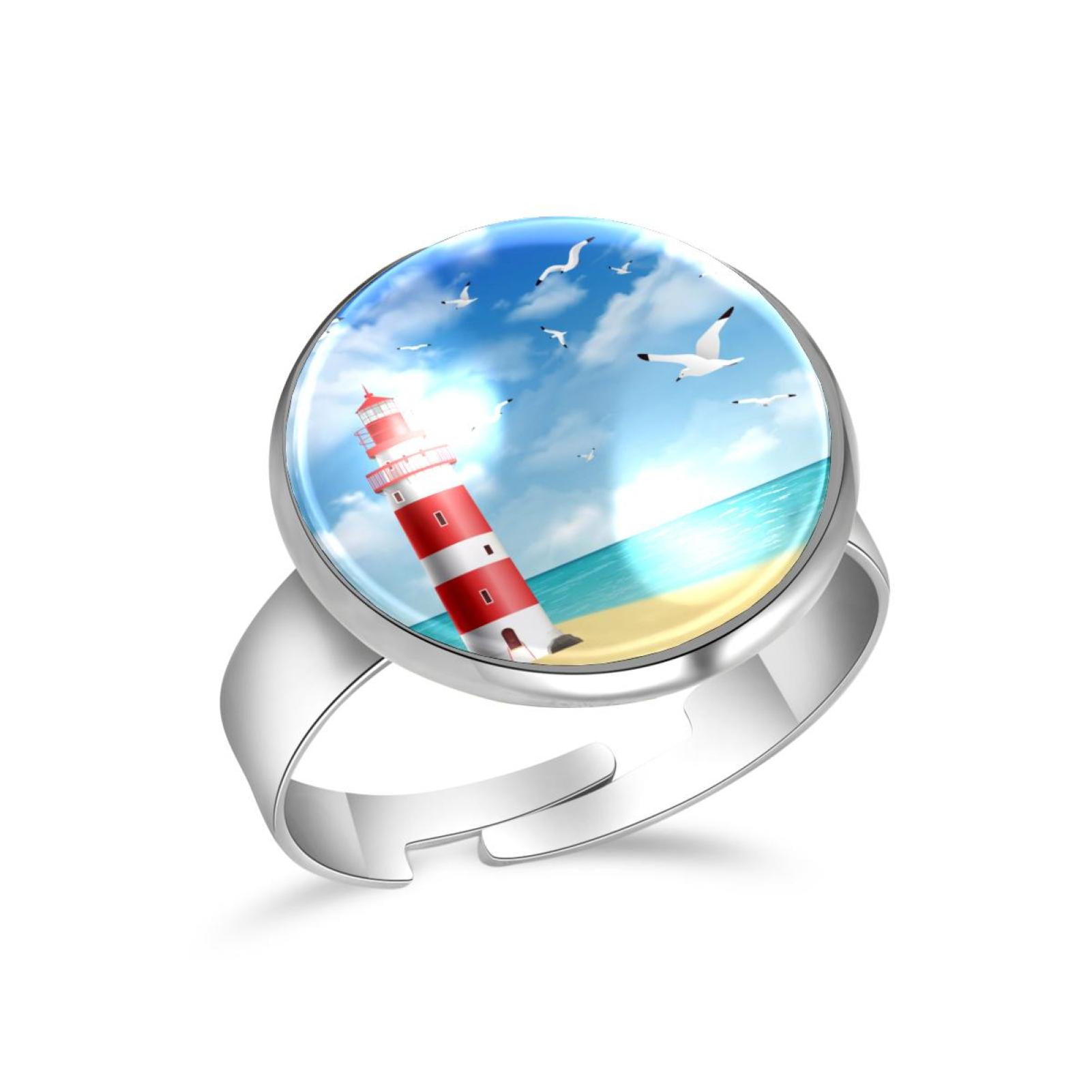OWNMEMORY Lighthouse Beach Sea Seagulls Pattern Stainless Steel ...