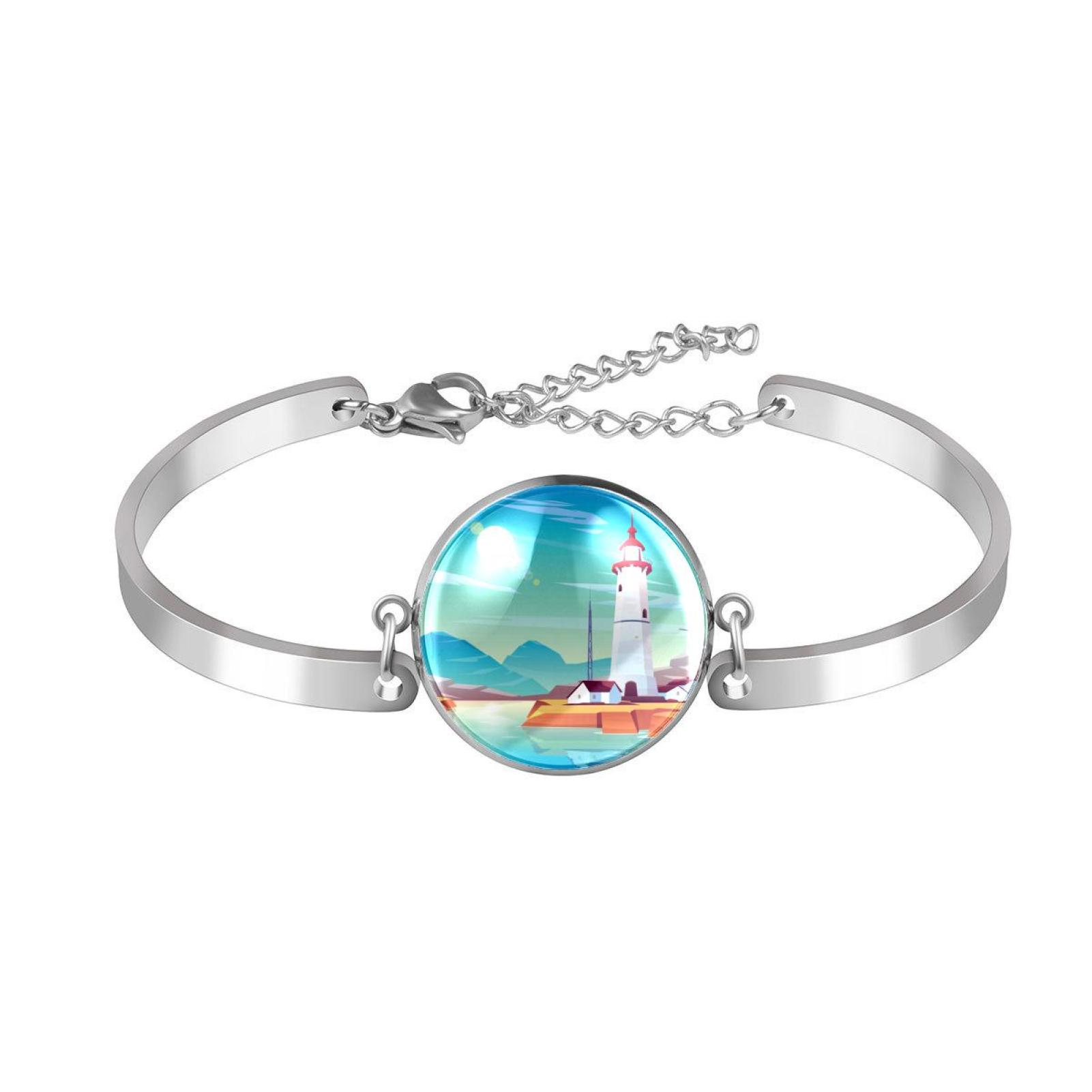 OWNMEMORY Lighthouse Seashore Pattern Adjustable Stainless Steel ...