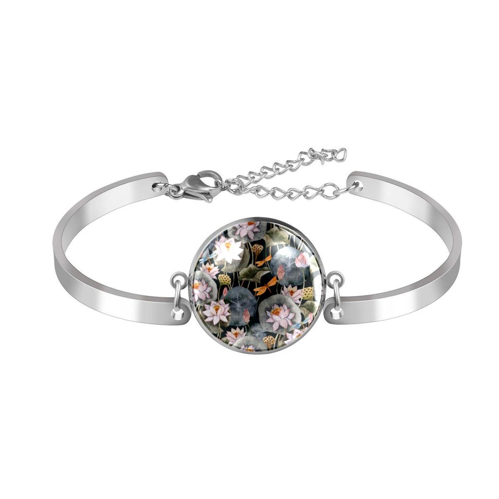 OWNMEMORY Lotus Pattern, Pattern Adjustable Stainless Steel Bracelet ...