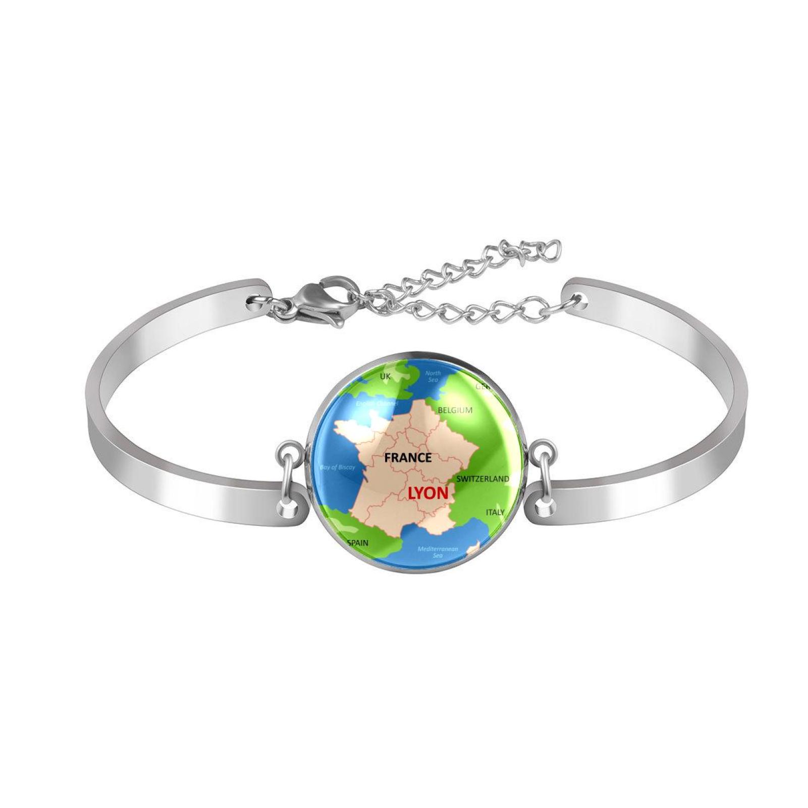 OWNMEMORY Lyon Map Pattern, Pattern Adjustable Stainless Steel Bracelet ...